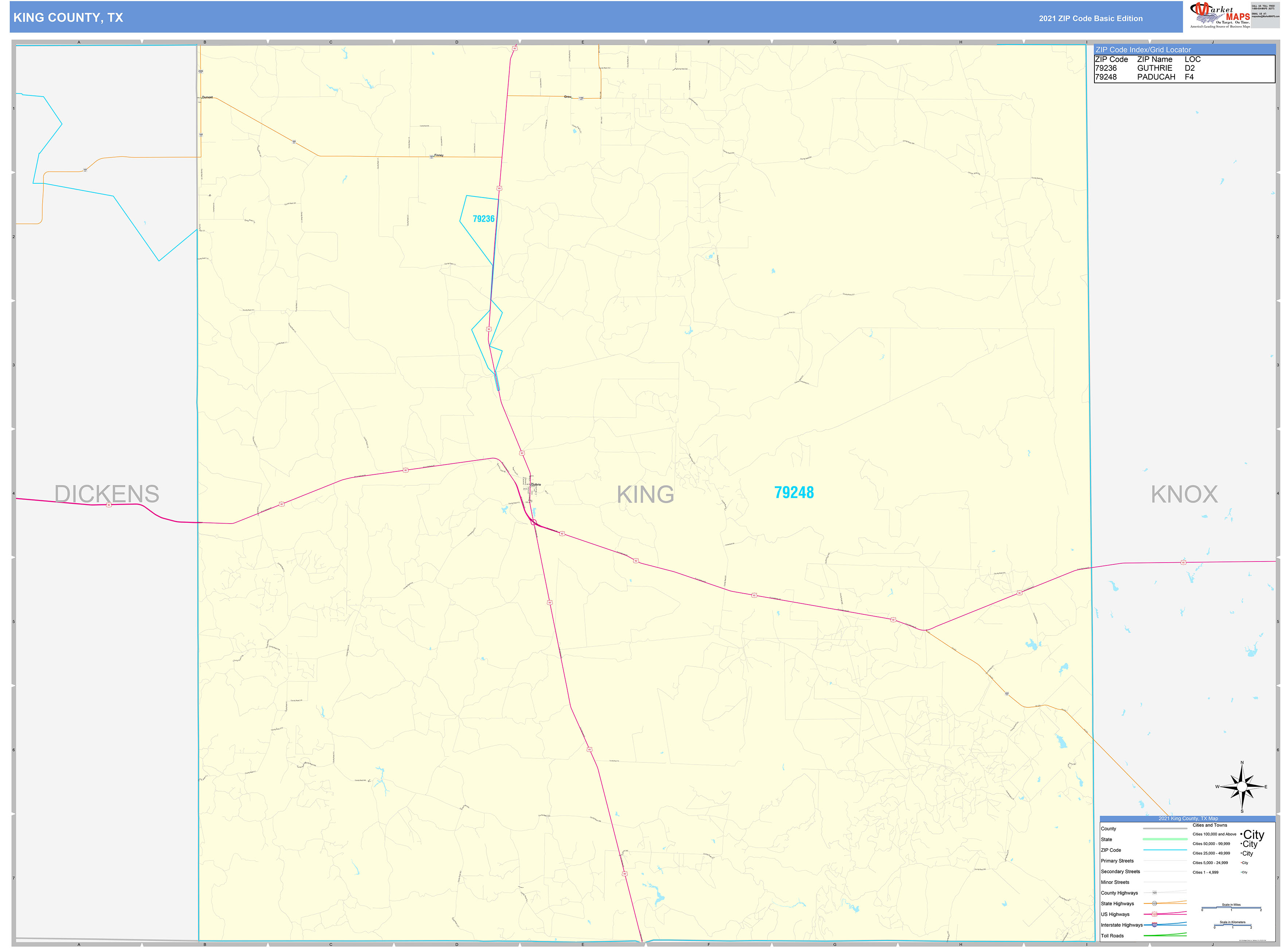 King County, TX Zip Code Wall Map Basic Style by MarketMAPS - MapSales