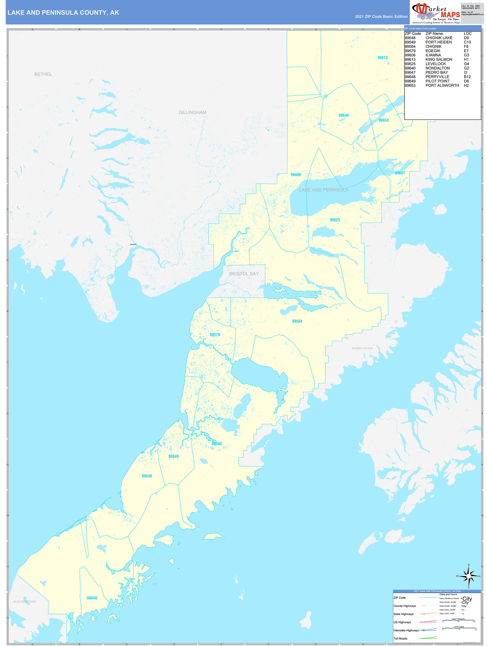 Lake and Peninsula County, AK Zip Code Wall Map Basic Style by ...