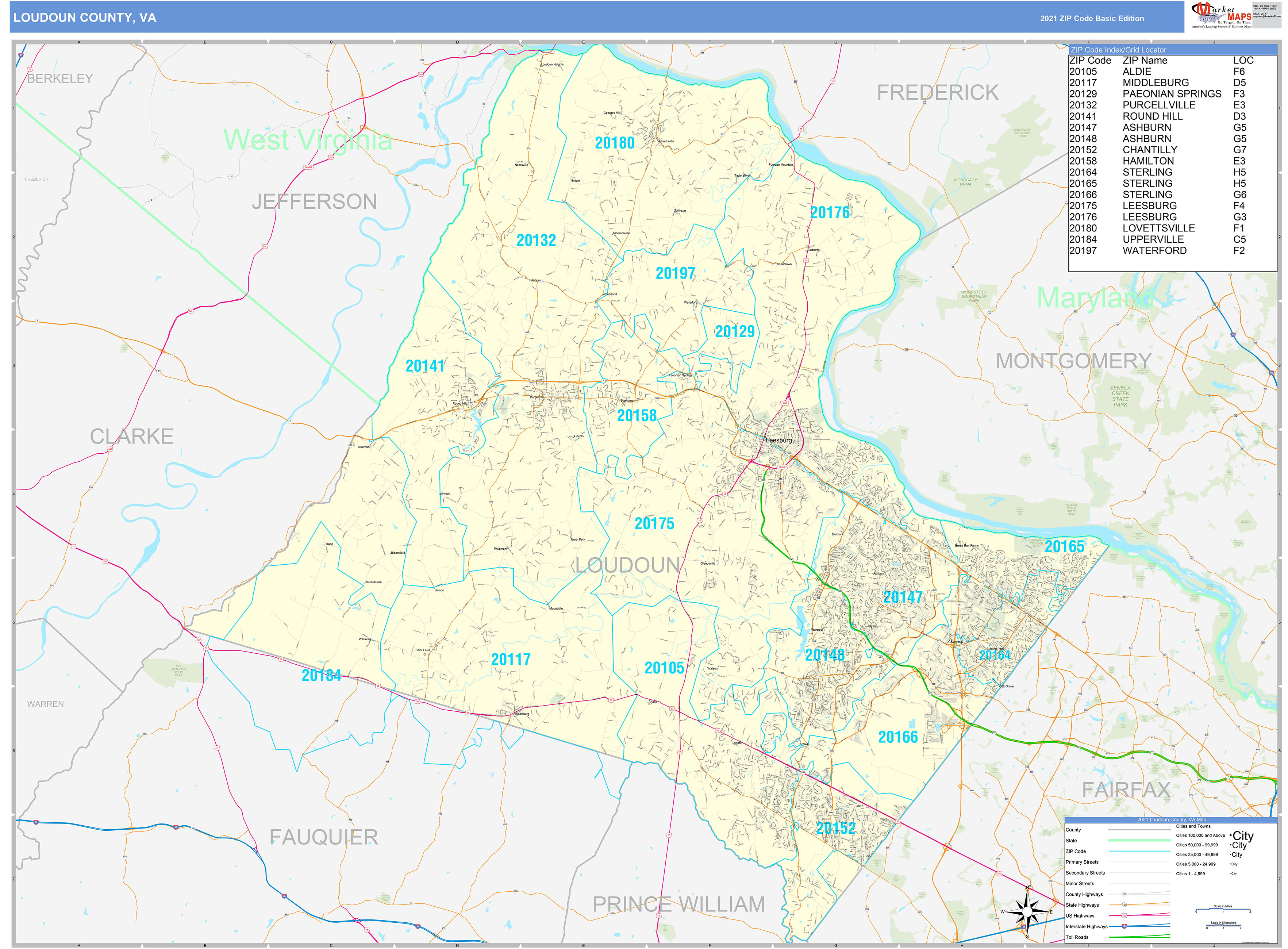 Loudoun County, VA Zip Code Wall Map Basic Style by MarketMAPS - MapSales Loudoun County, VA Zip Code Wall Map Basic Style by MarketMAPS - MapSales