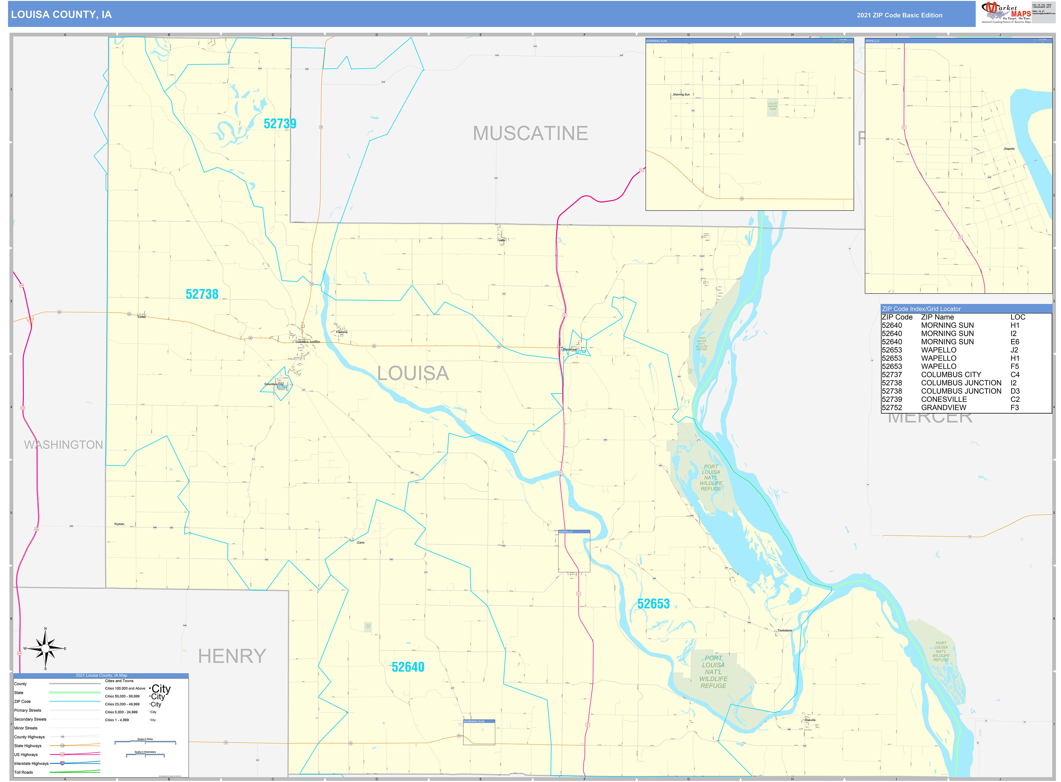 Louisa County, IA Zip Code Wall Map Basic Style by MarketMAPS ...