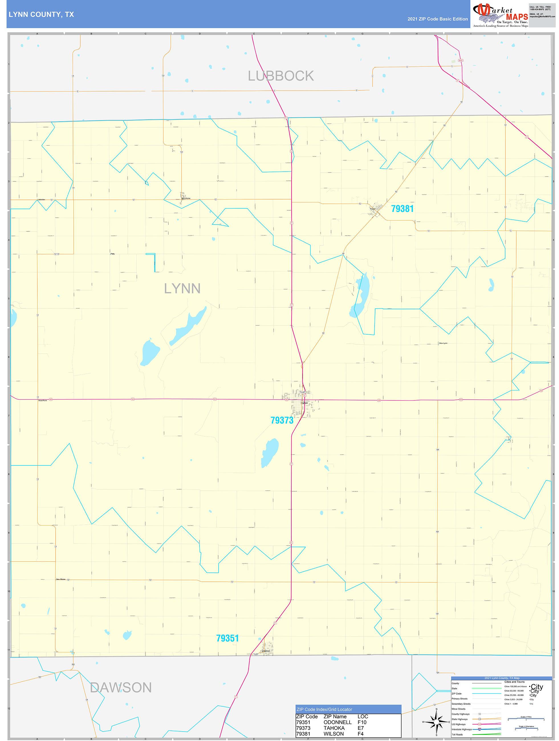 Lynn County, TX Zip Code Wall Map Basic Style by MarketMAPS - MapSales
