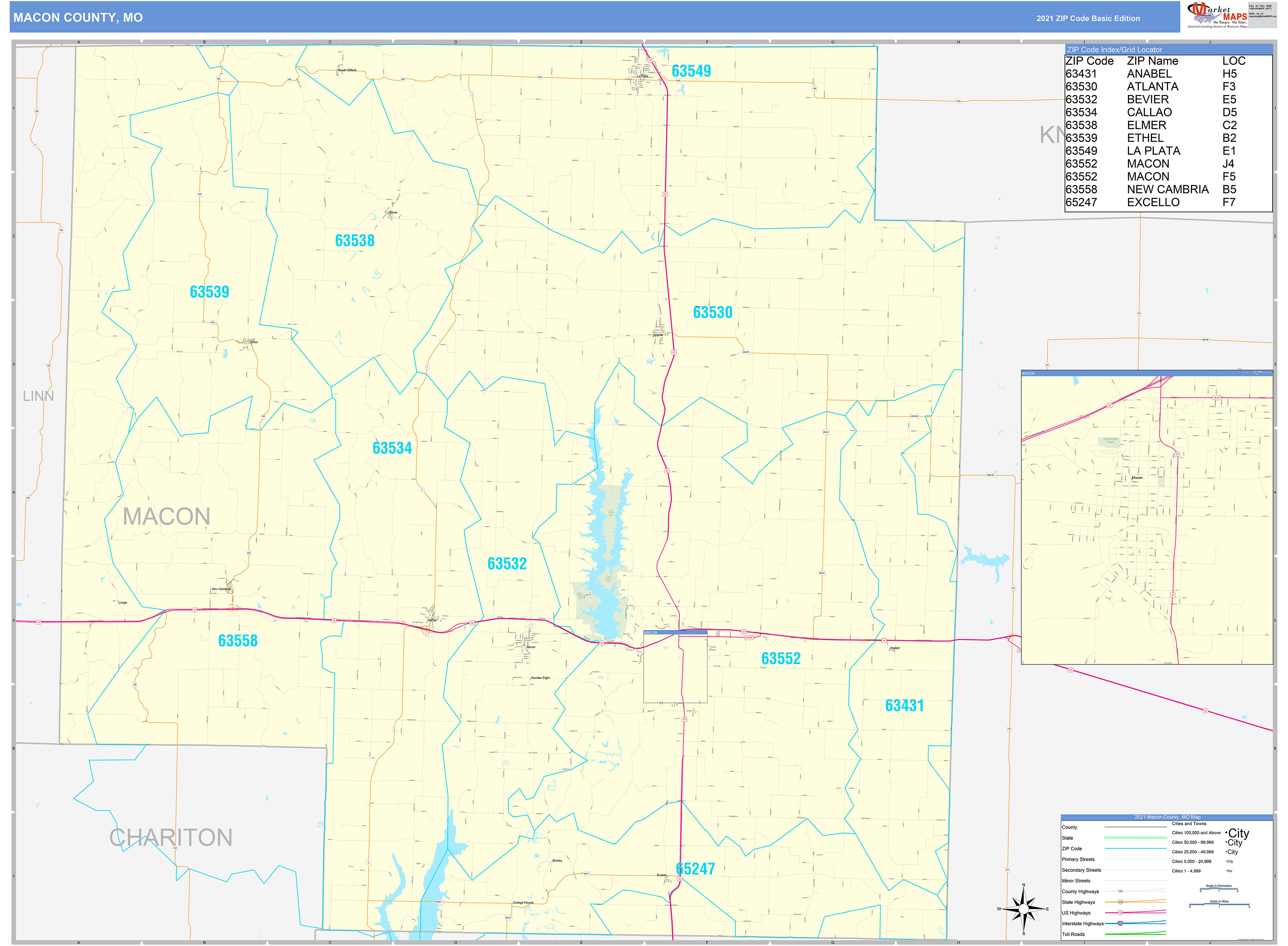 Macon County, MO Zip Code Wall Map Basic Style by MarketMAPS - MapSales Macon County, MO Zip Code Wall Map Basic Style by MarketMAPS - MapSales