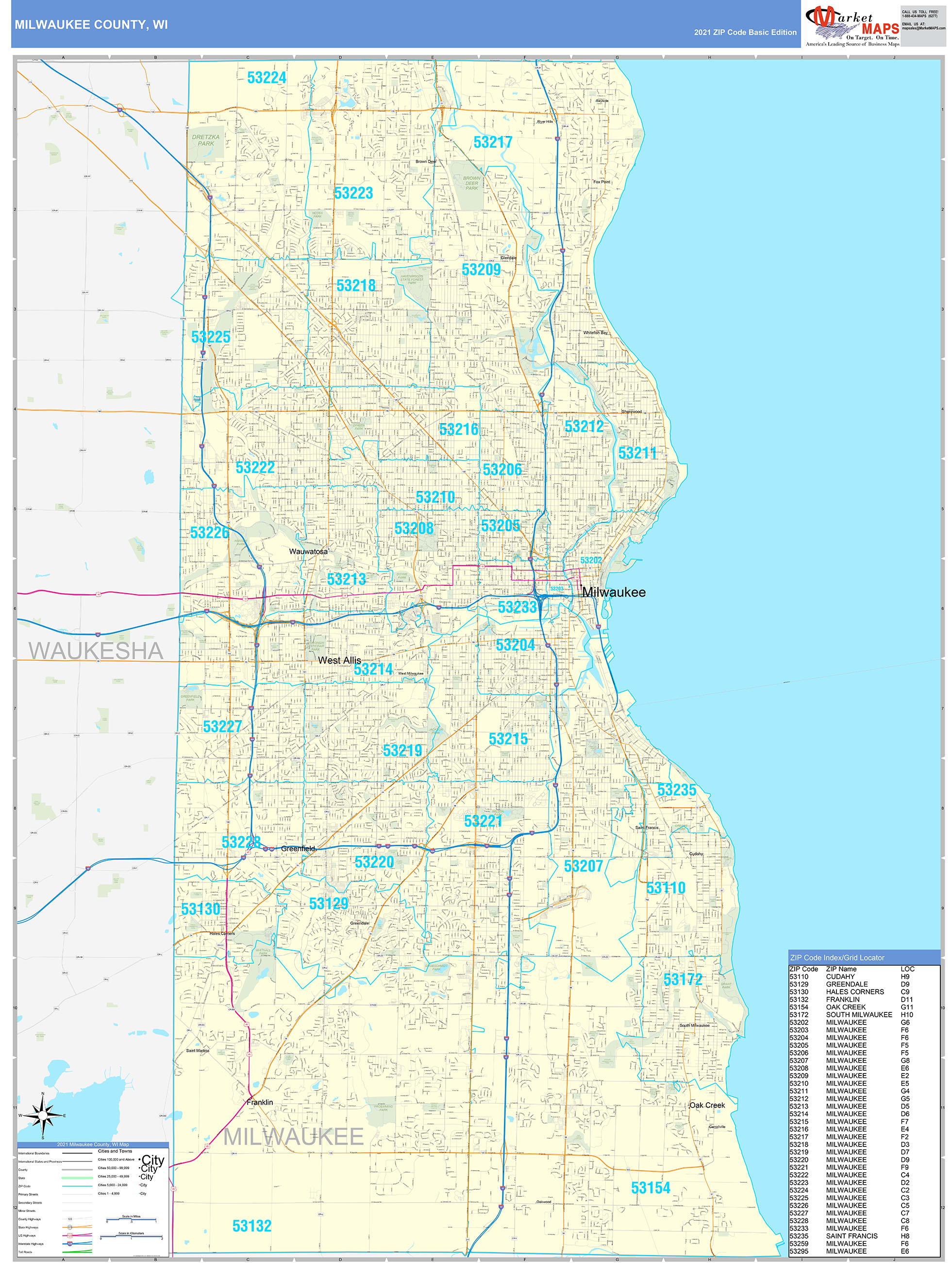 Milwaukee County WI Zip Code Wall Map Basic Style By MarketMAPS MapSales Milwaukee County WI Zip Code Wall Map Basic Style By MarketMAPS MapSales