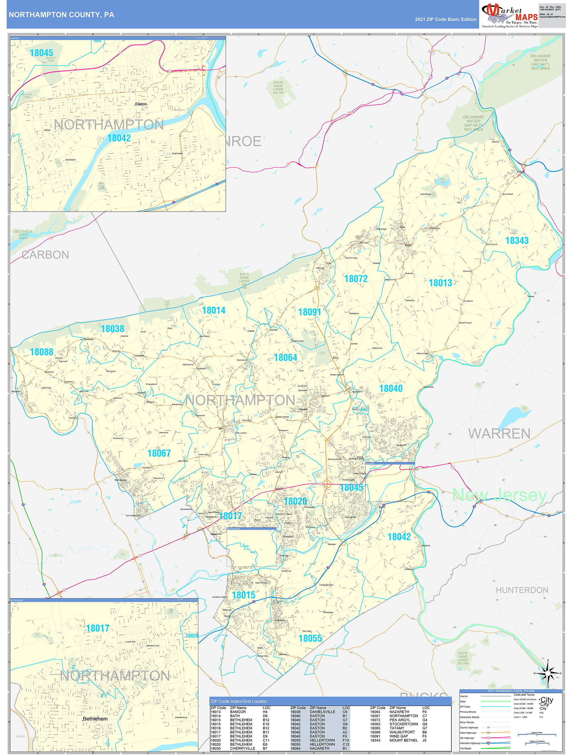 Northampton County, PA Zip Code Wall Map Basic Style by MarketMAPS ... Northampton County, PA Zip Code Wall Map Basic Style by MarketMAPS ...