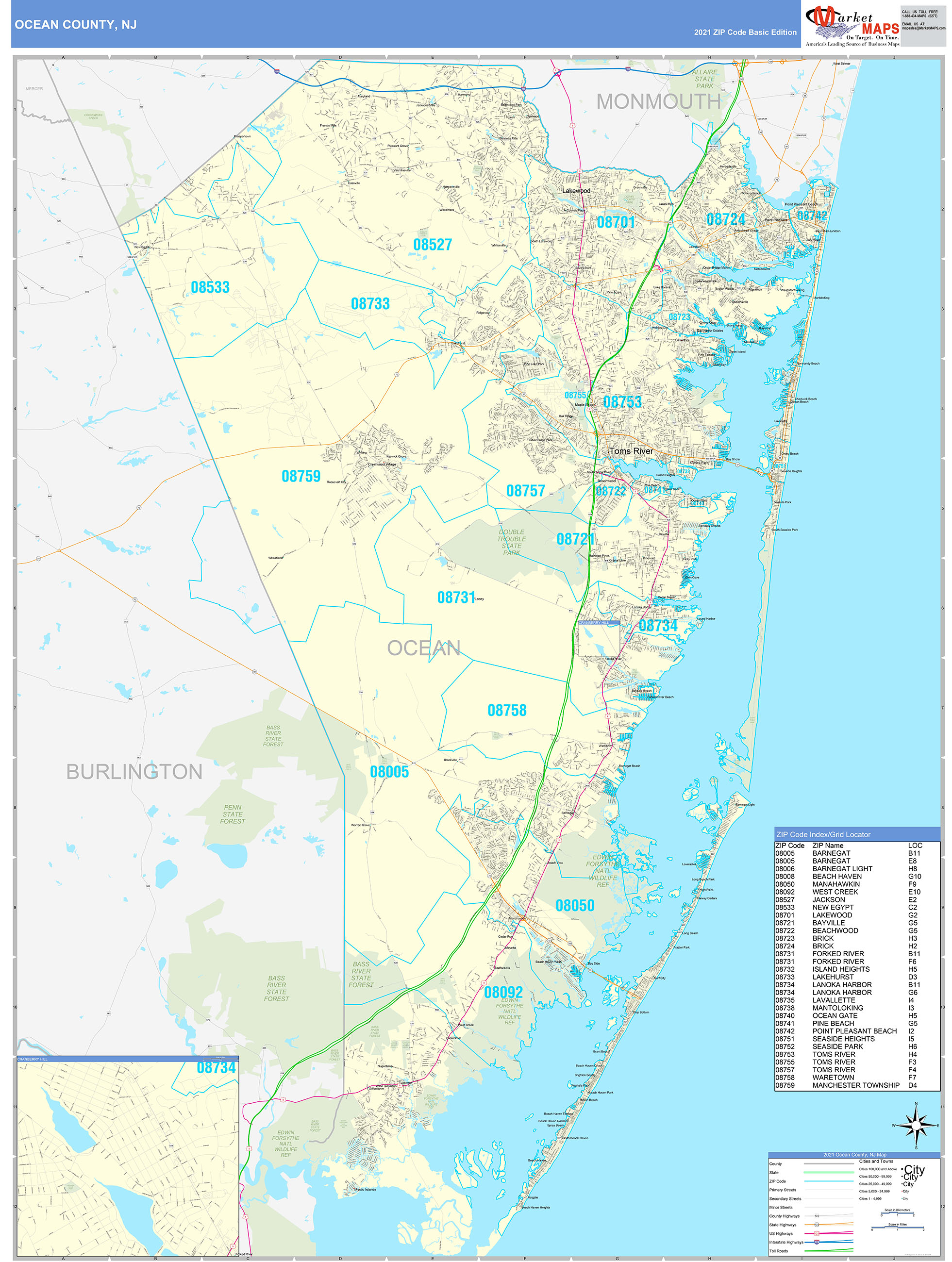 Ocean County Nj Zip Code Wall Map Basic Style By Marketmaps Images And Photos Finder