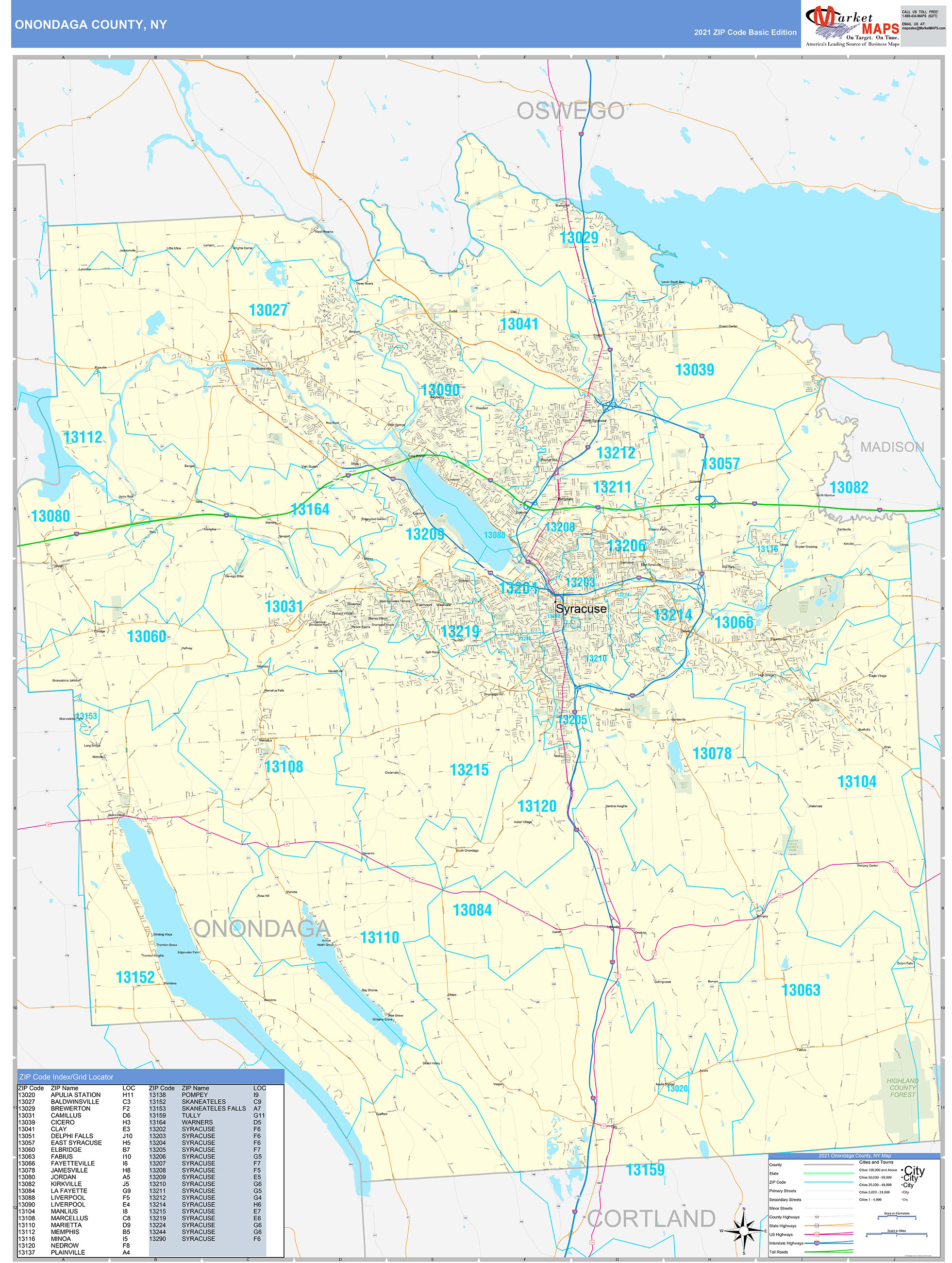 Onondaga County, NY Zip Code Wall Map Basic Style by MarketMAPS - MapSales Onondaga County, NY Zip Code Wall Map Basic Style by MarketMAPS - MapSales