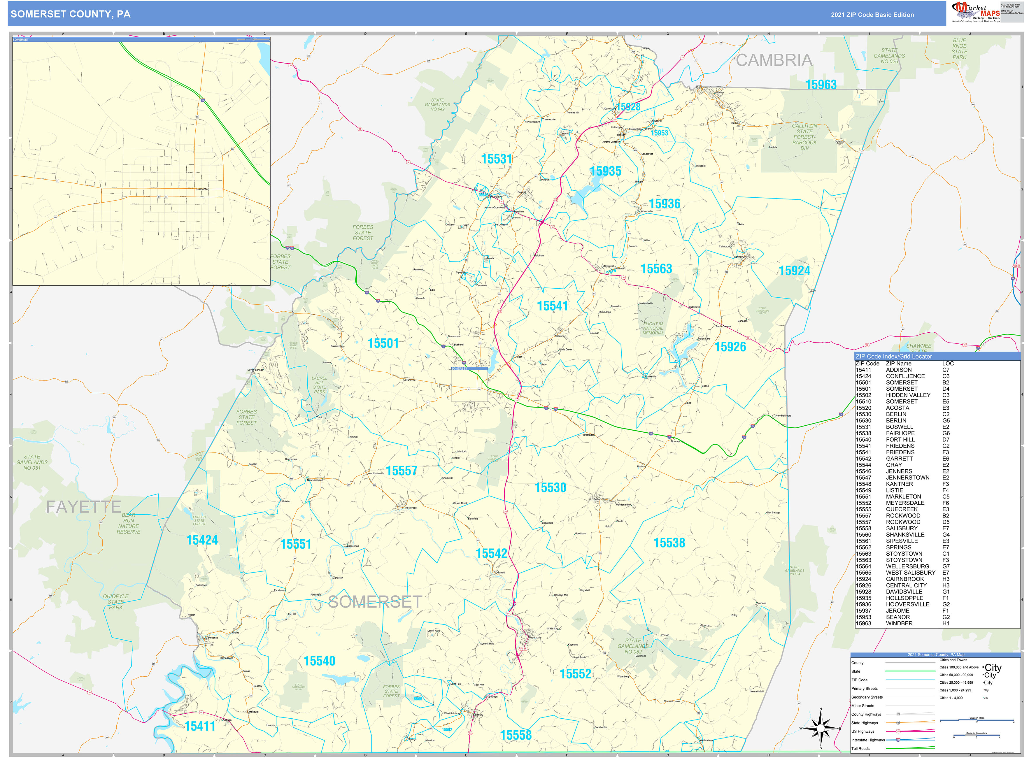 Somerset County, PA Zip Code Wall Map Basic Style by MarketMAPS - MapSales Somerset County, PA Zip Code Wall Map Basic Style by MarketMAPS - MapSales