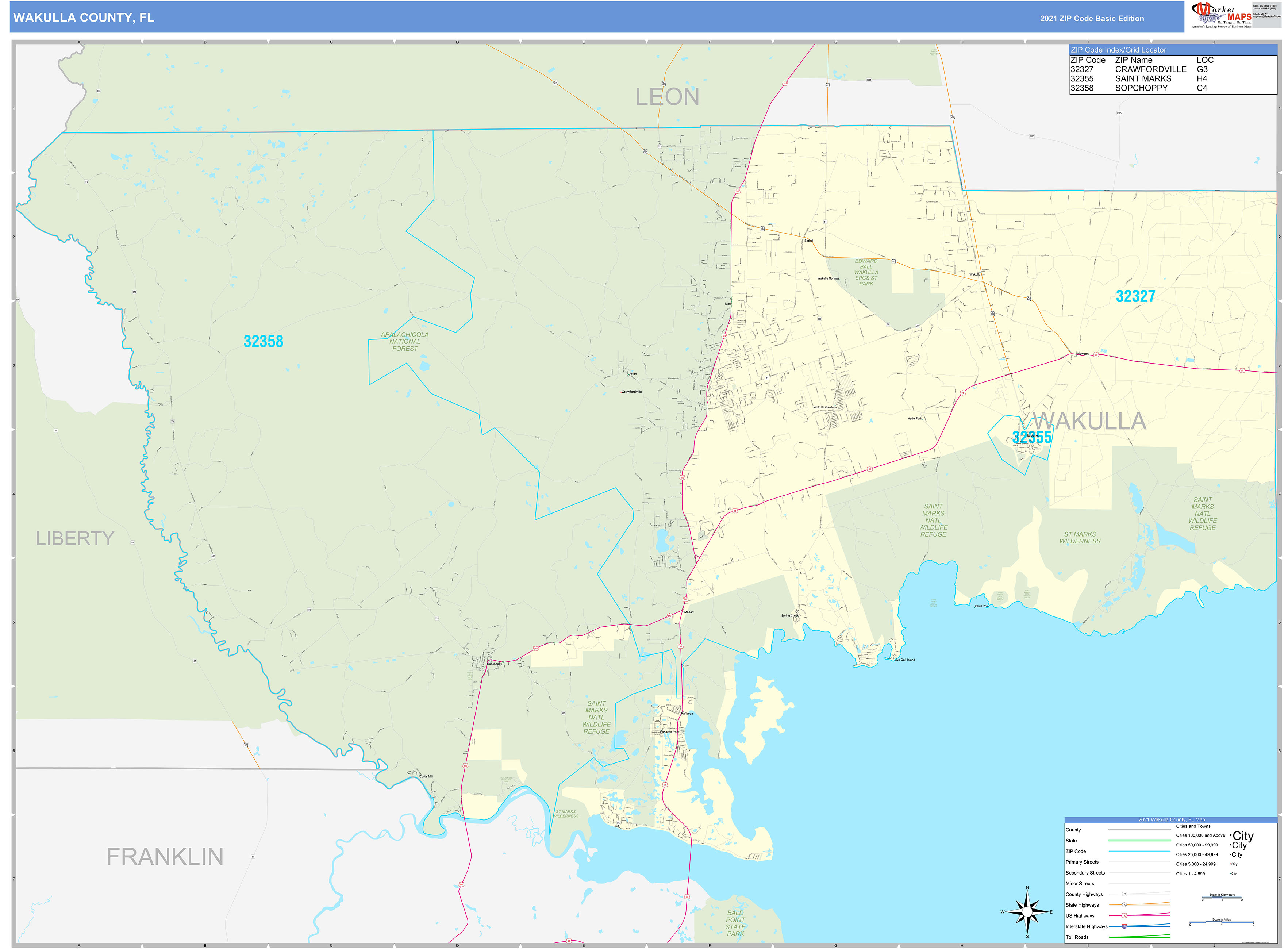 Wakulla County, FL Zip Code Wall Map Basic Style by MarketMAPS - MapSales Wakulla County, FL Zip Code Wall Map Basic Style by MarketMAPS - MapSales
