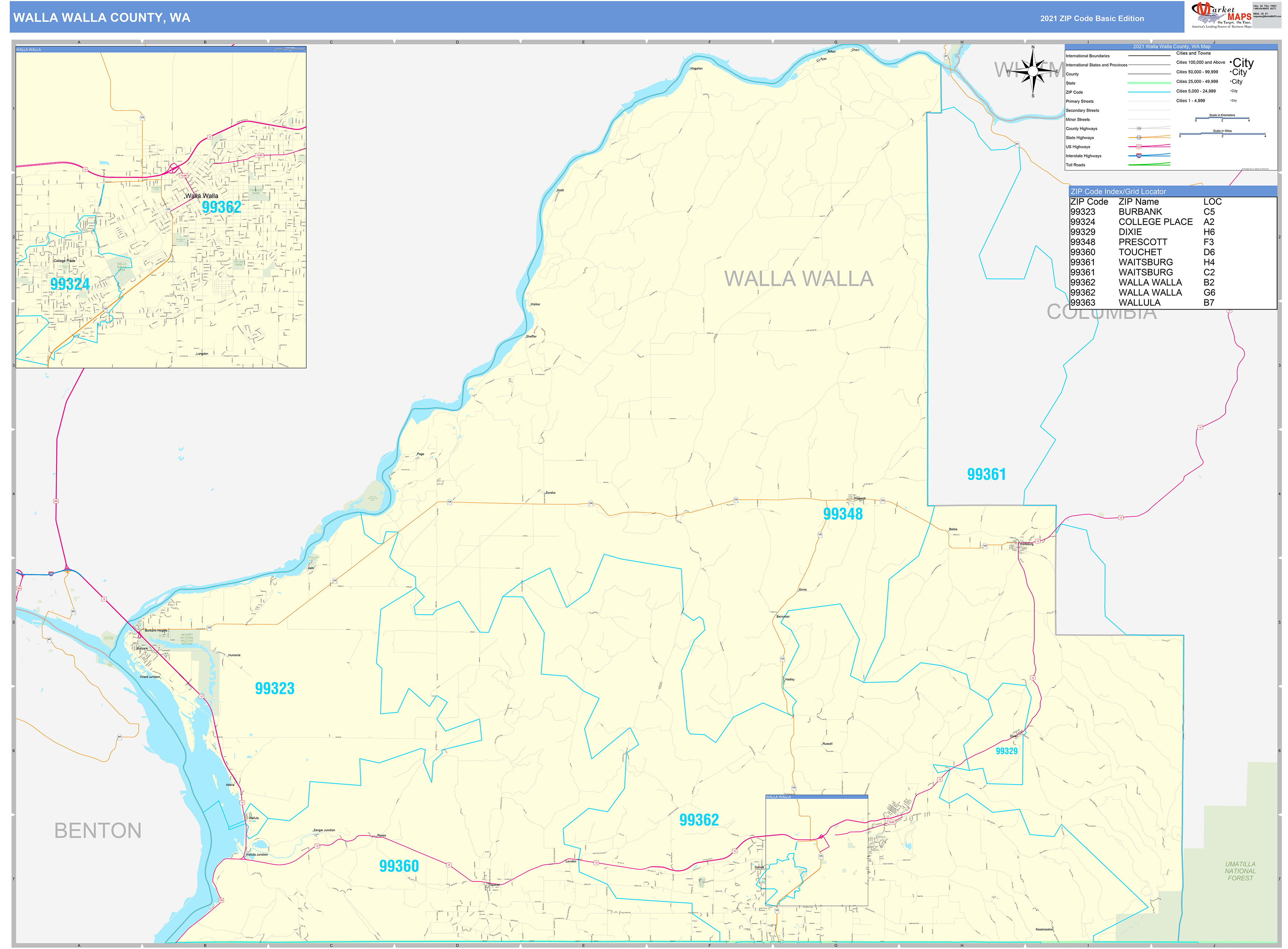 Walla Walla County WA Zip Code Wall Map Basic Style By MarketMAPS Walla Walla County WA Zip Code Wall Map Basic Style By MarketMAPS