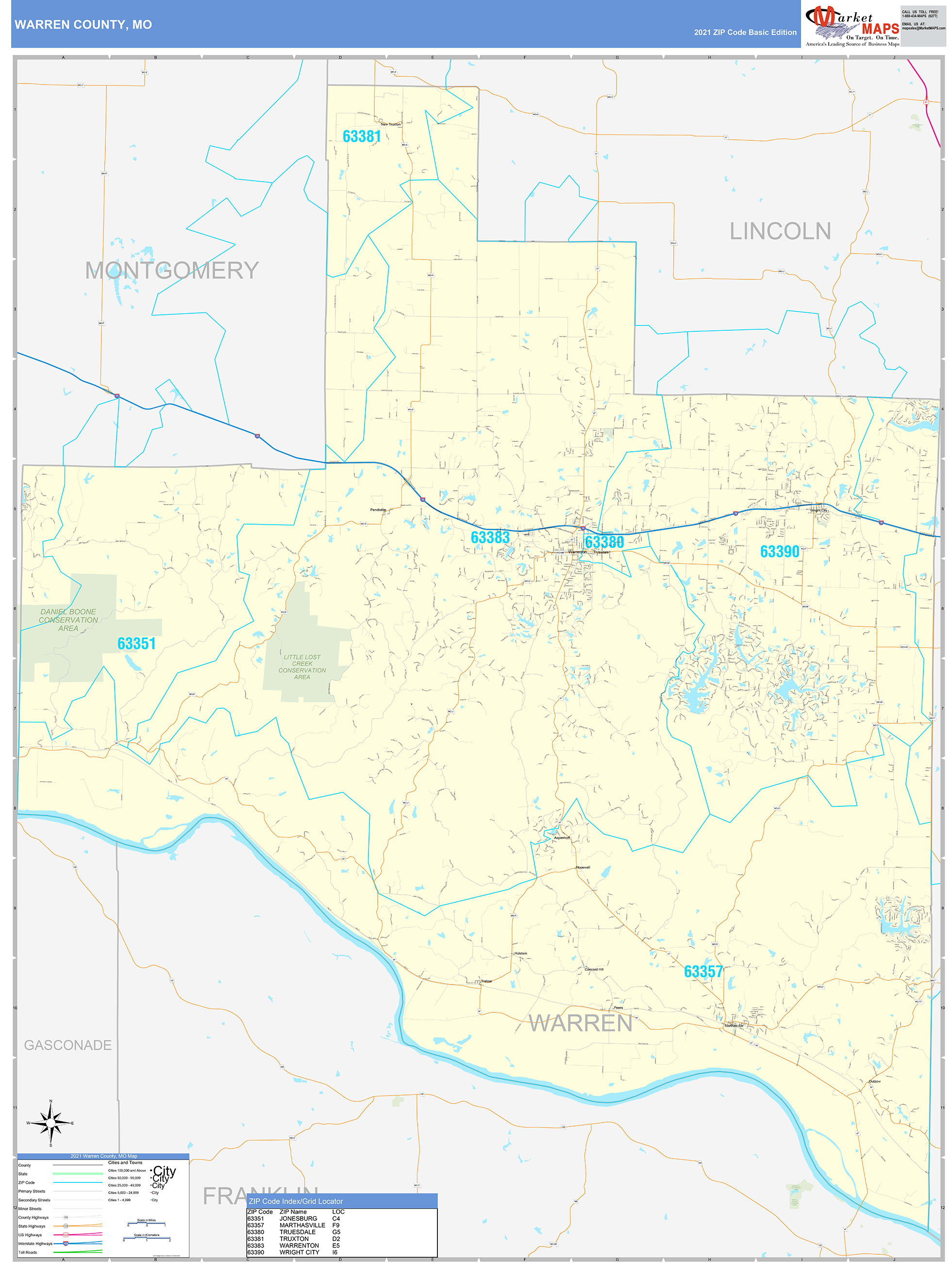 Warren County, MO Zip Code Wall Map Basic Style by MarketMAPS - MapSales Warren County, MO Zip Code Wall Map Basic Style by MarketMAPS - MapSales