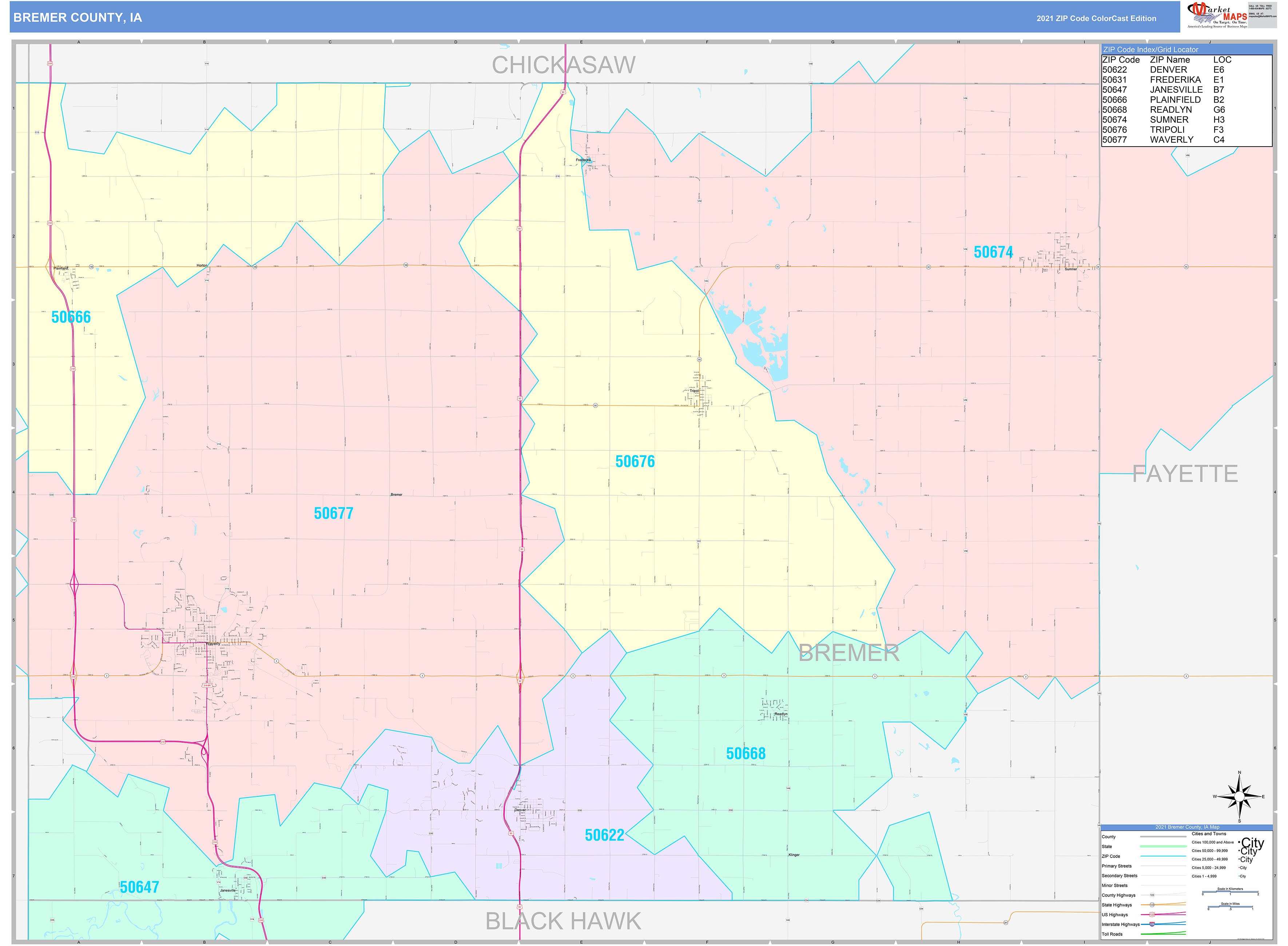 Bremer County, IA Wall Map Color Cast Style by MarketMAPS - MapSales Bremer County, IA Wall Map Color Cast Style by MarketMAPS - MapSales
