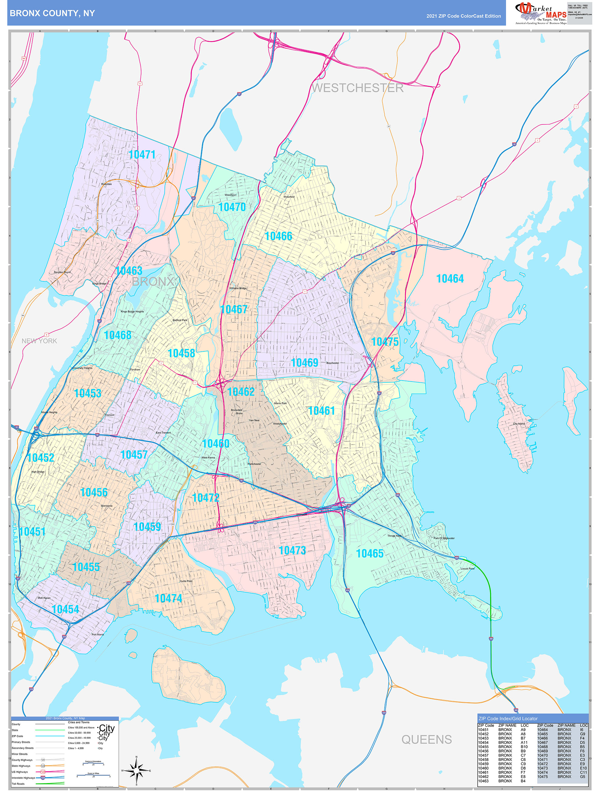 Bronx County, NY Wall Map Color Cast Style by MarketMAPS - MapSales.com