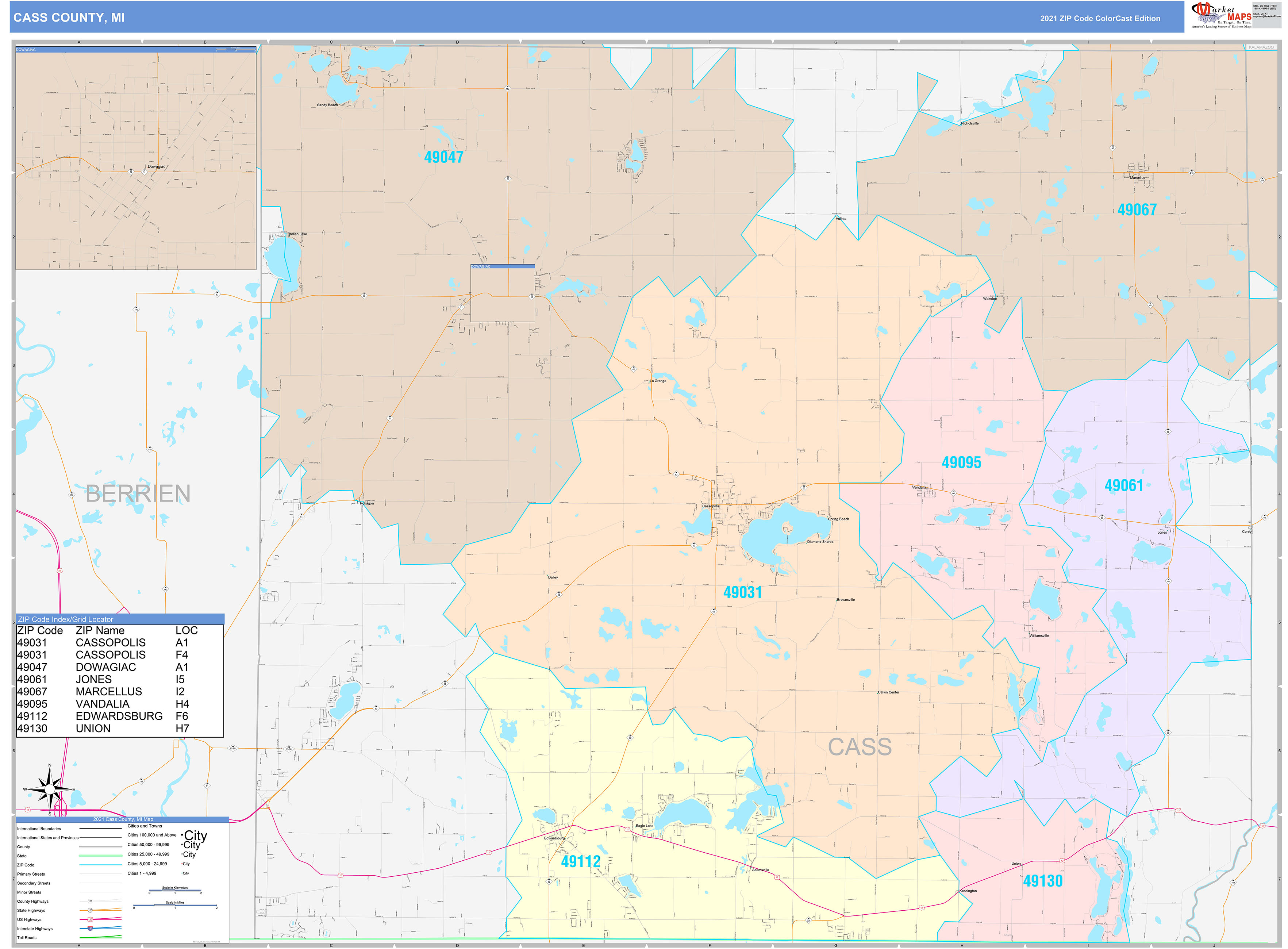 Cass County, MI Wall Map Color Cast Style by MarketMAPS Cass County, MI Wall Map Color Cast Style by MarketMAPS