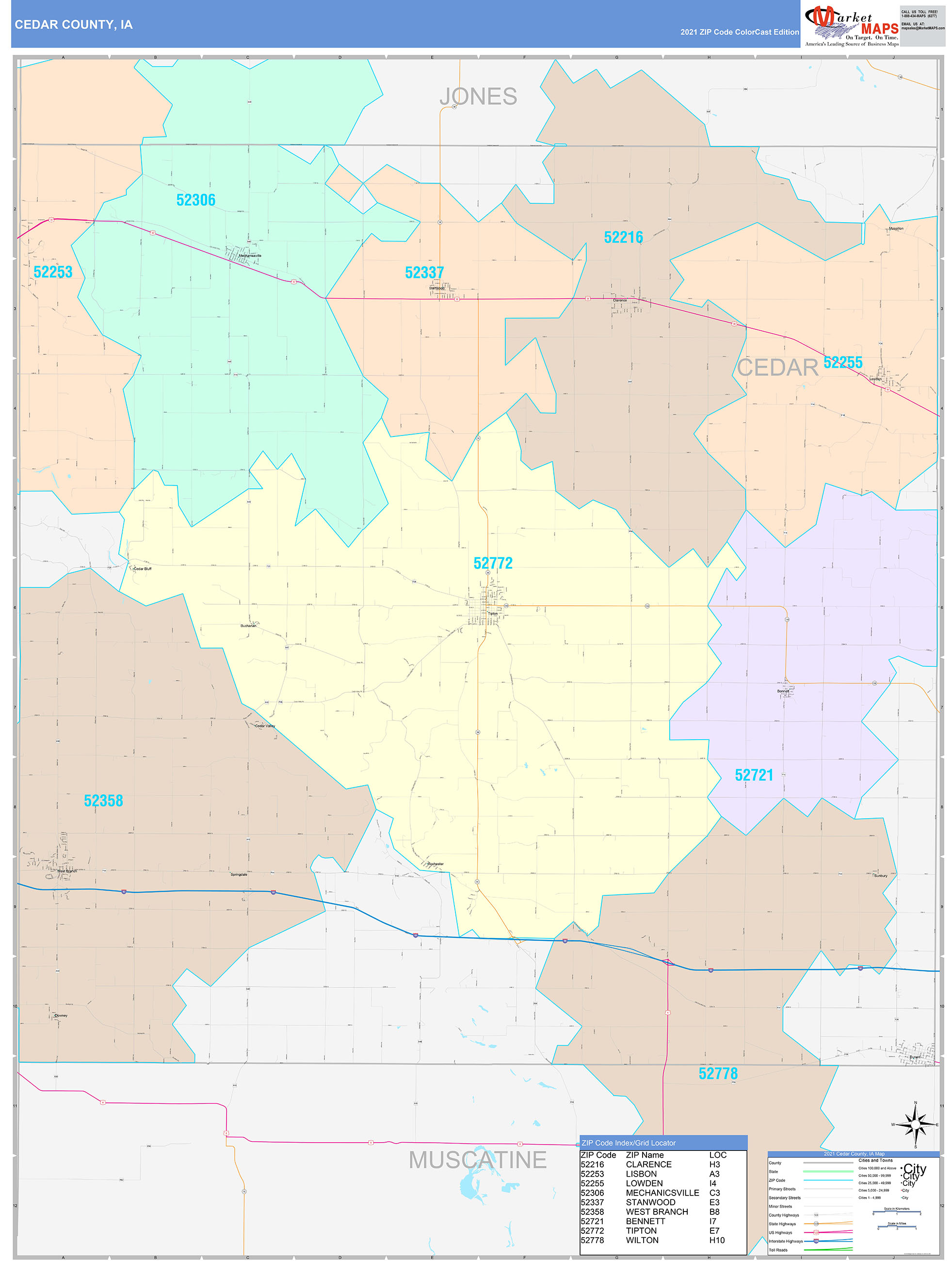 Cedar County, IA Wall Map Color Cast Style by MarketMAPS - MapSales Cedar County, IA Wall Map Color Cast Style by MarketMAPS - MapSales