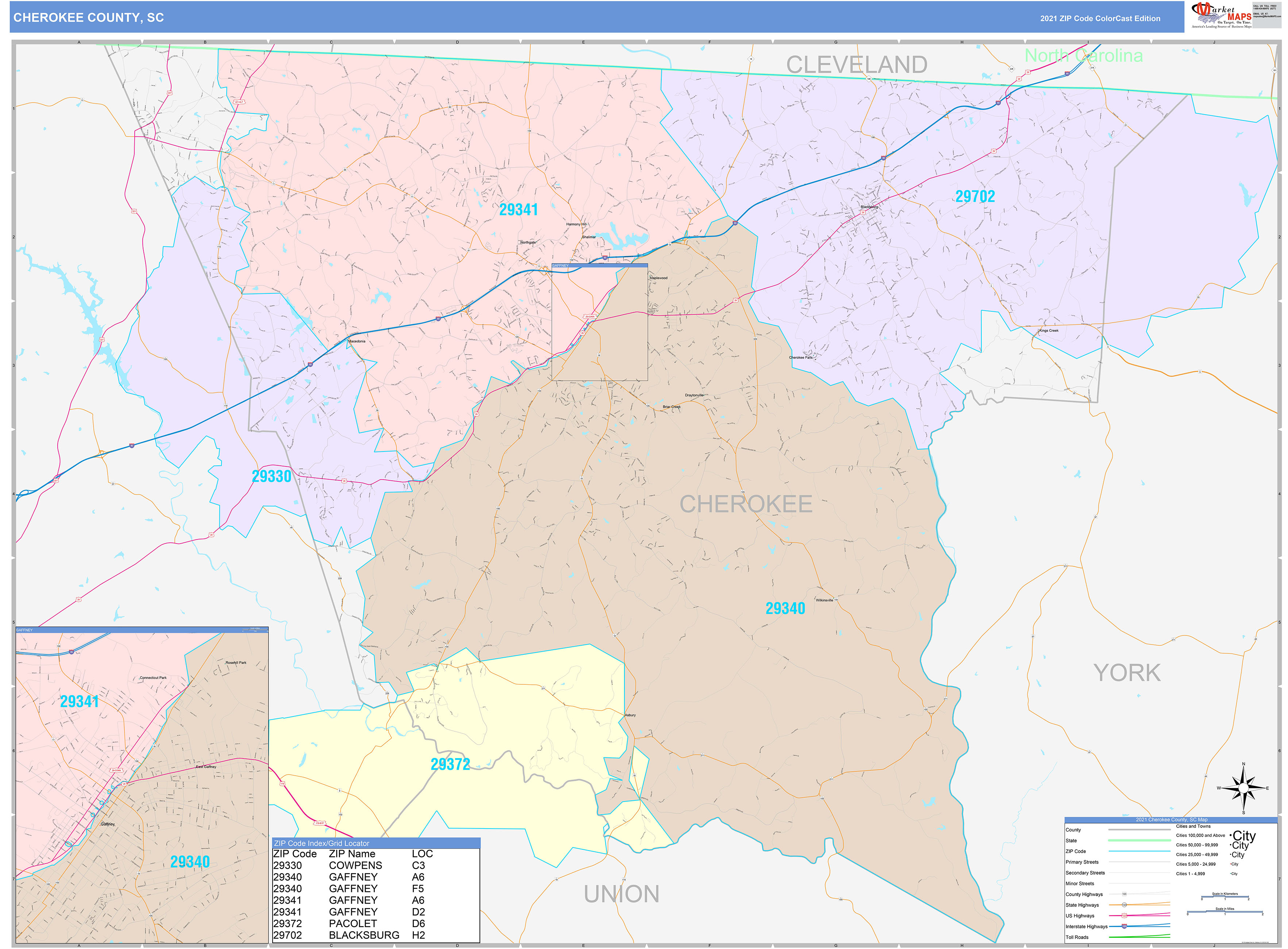 Cherokee County, SC Wall Map Color Cast Style by MarketMAPS - MapSales.com