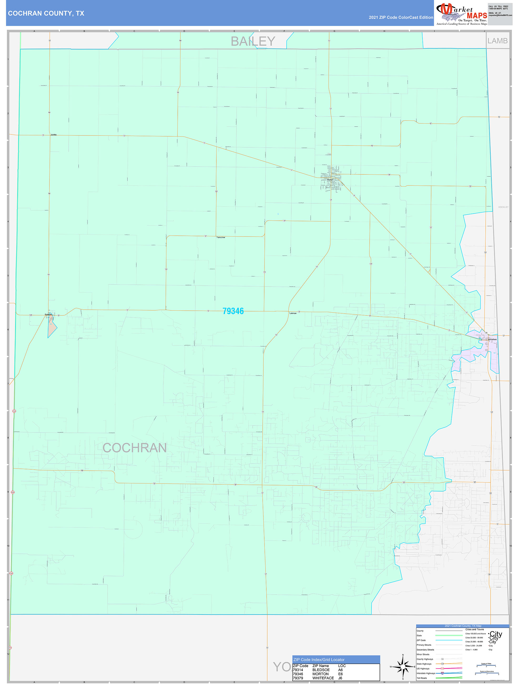 Cochran County, TX Wall Map Color Cast Style by MarketMAPS - MapSales.com
