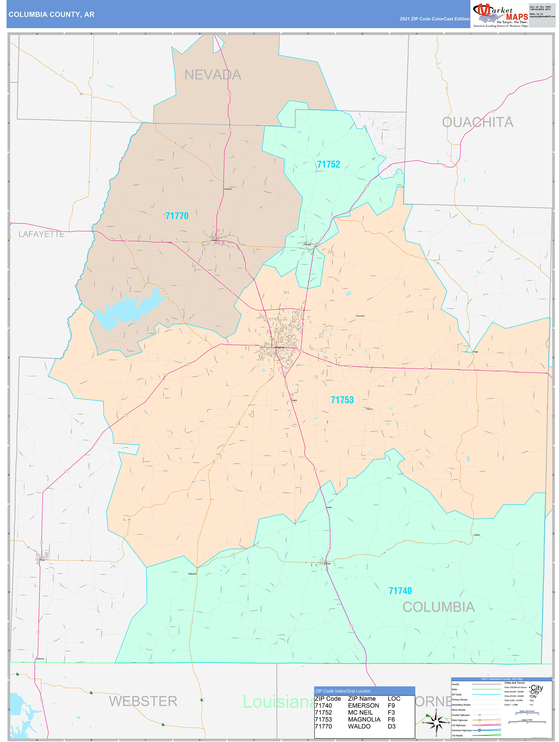 Columbia County, AR Wall Map Color Cast Style by MarketMAPS - MapSales.com