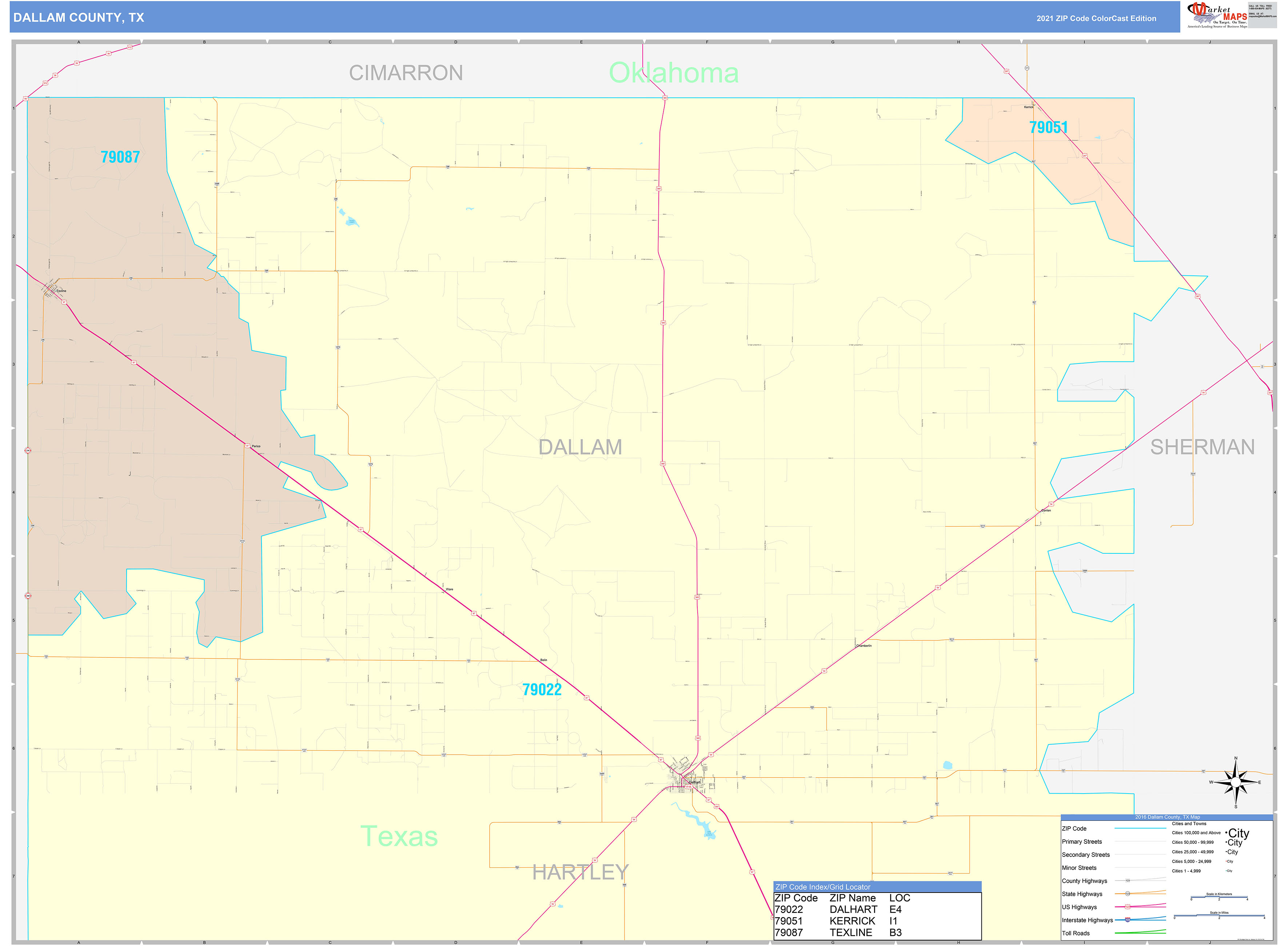 Dallam County, TX Wall Map Color Cast Style by MarketMAPS - MapSales