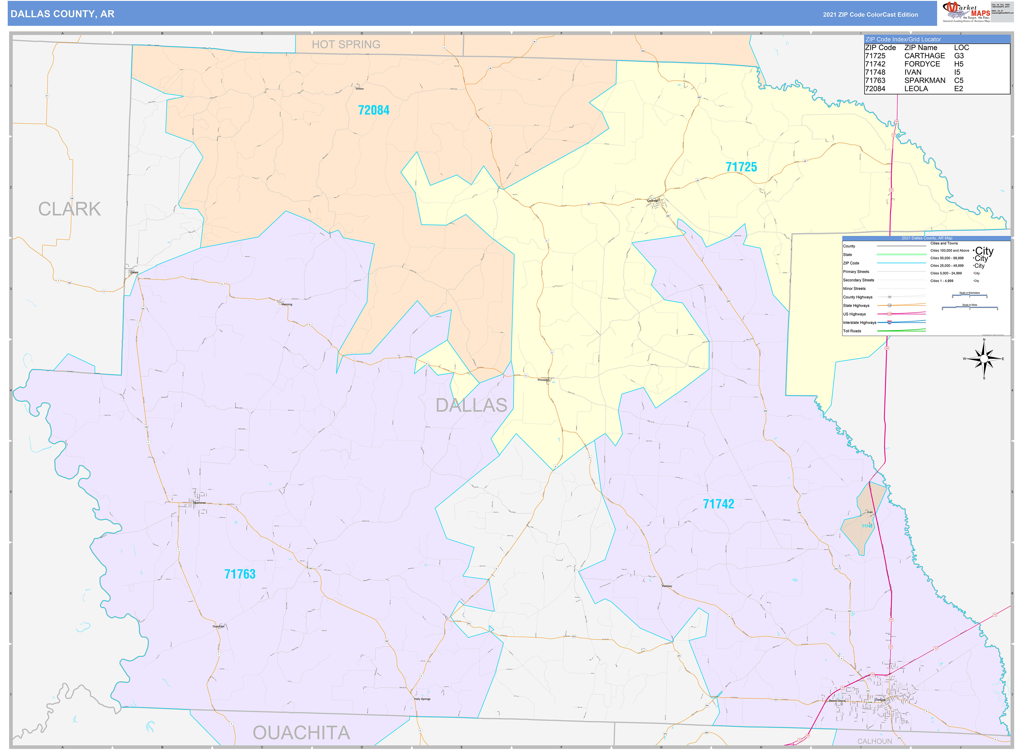 Dallas County, AR Wall Map Color Cast Style by MarketMAPS - MapSales.com