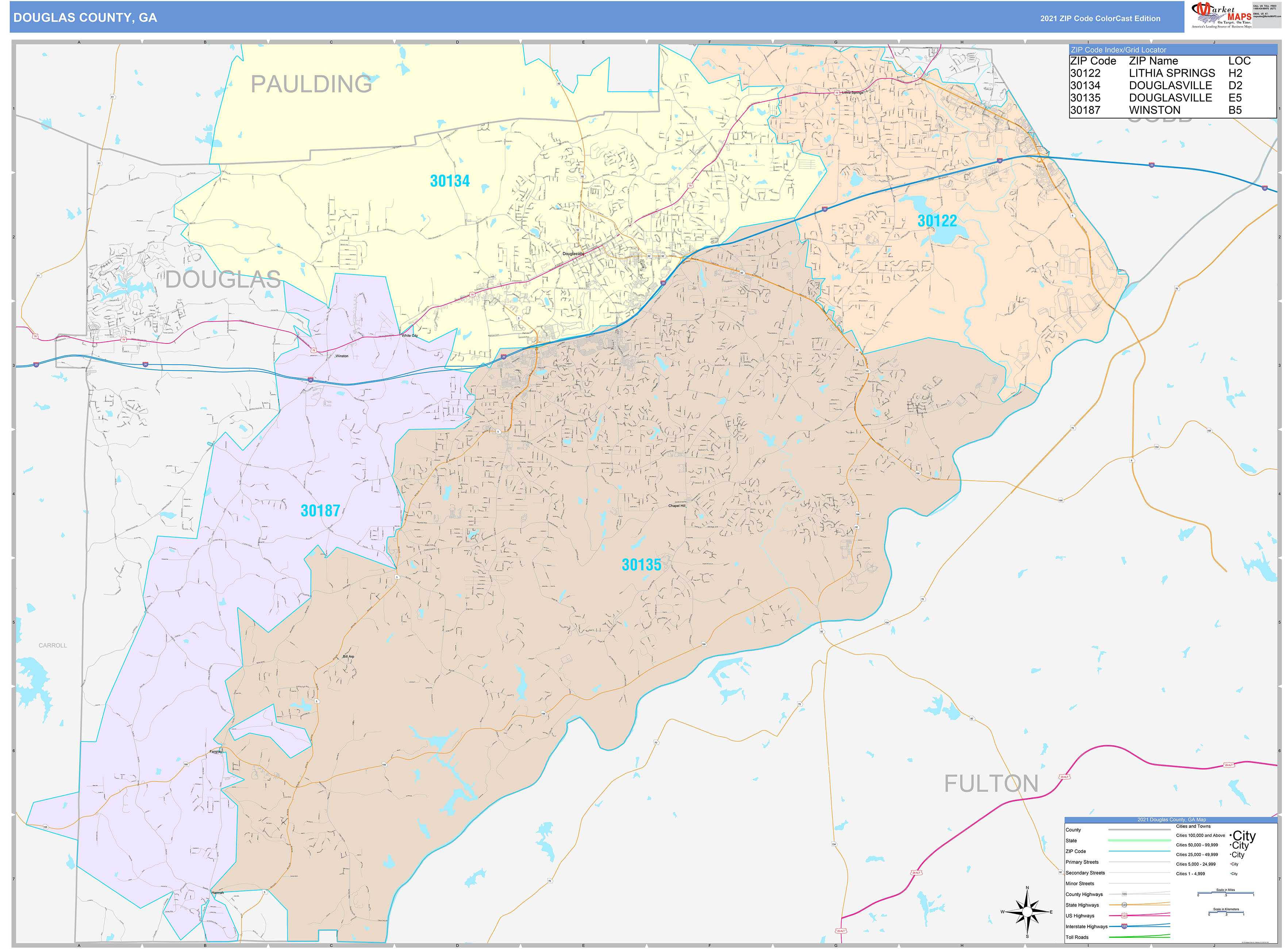 Douglas County, GA Wall Map Color Cast Style by MarketMAPS - MapSales Douglas County, GA Wall Map Color Cast Style by MarketMAPS - MapSales