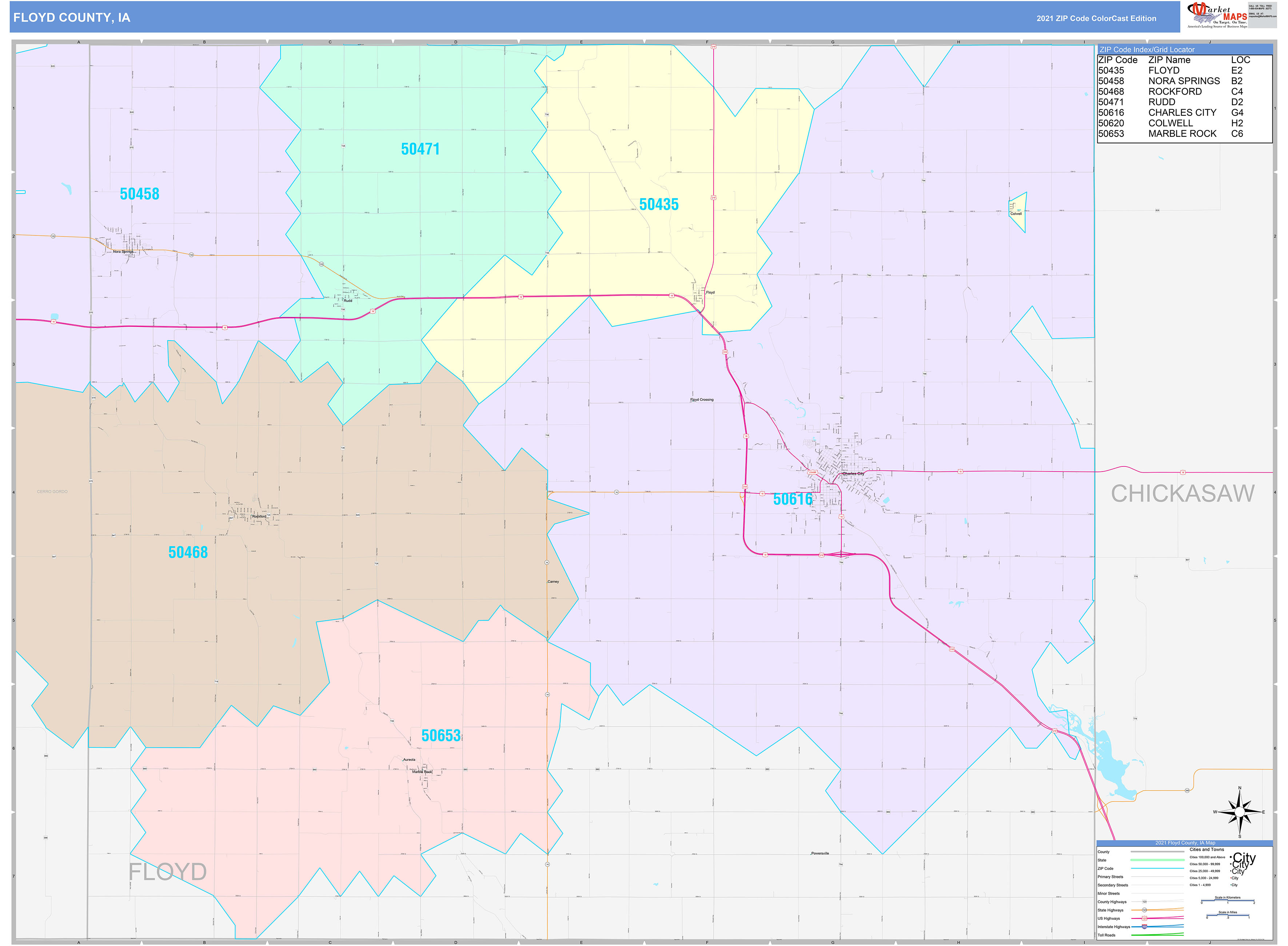 Floyd County, IA Wall Map Color Cast Style by MarketMAPS - MapSales