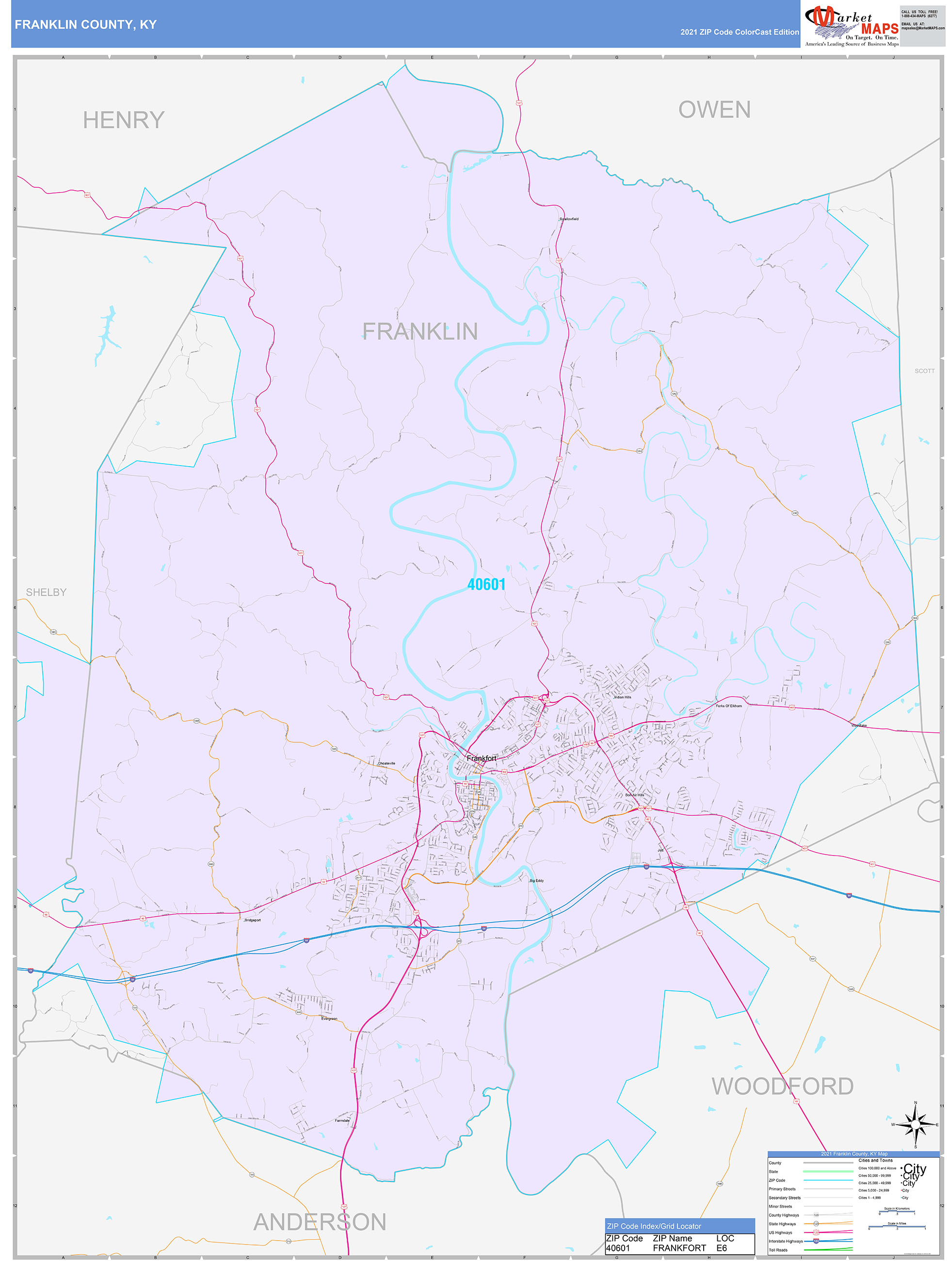 Franklin County, KY Wall Map Color Cast Style by MarketMAPS - MapSales.com