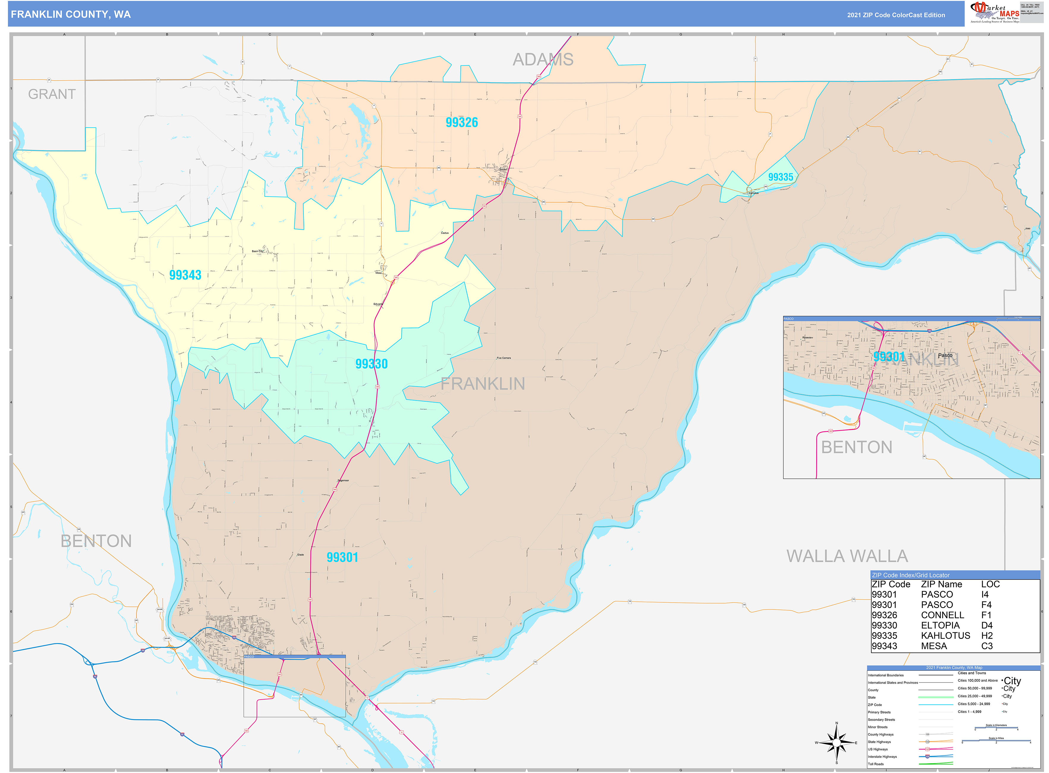 Franklin County, WA Wall Map Color Cast Style by MarketMAPS - MapSales