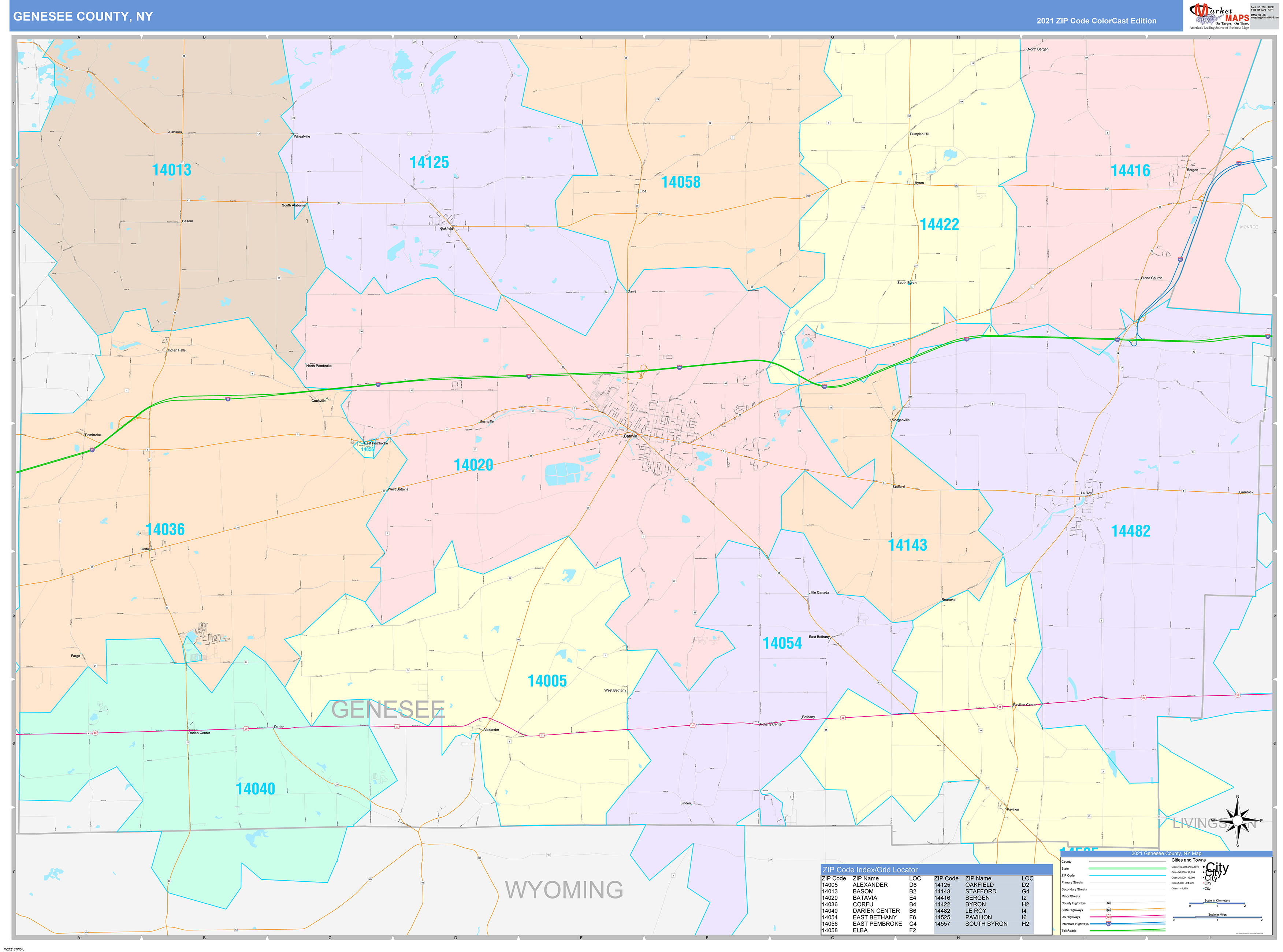 Genesee County, NY Wall Map Color Cast Style by MarketMAPS - MapSales