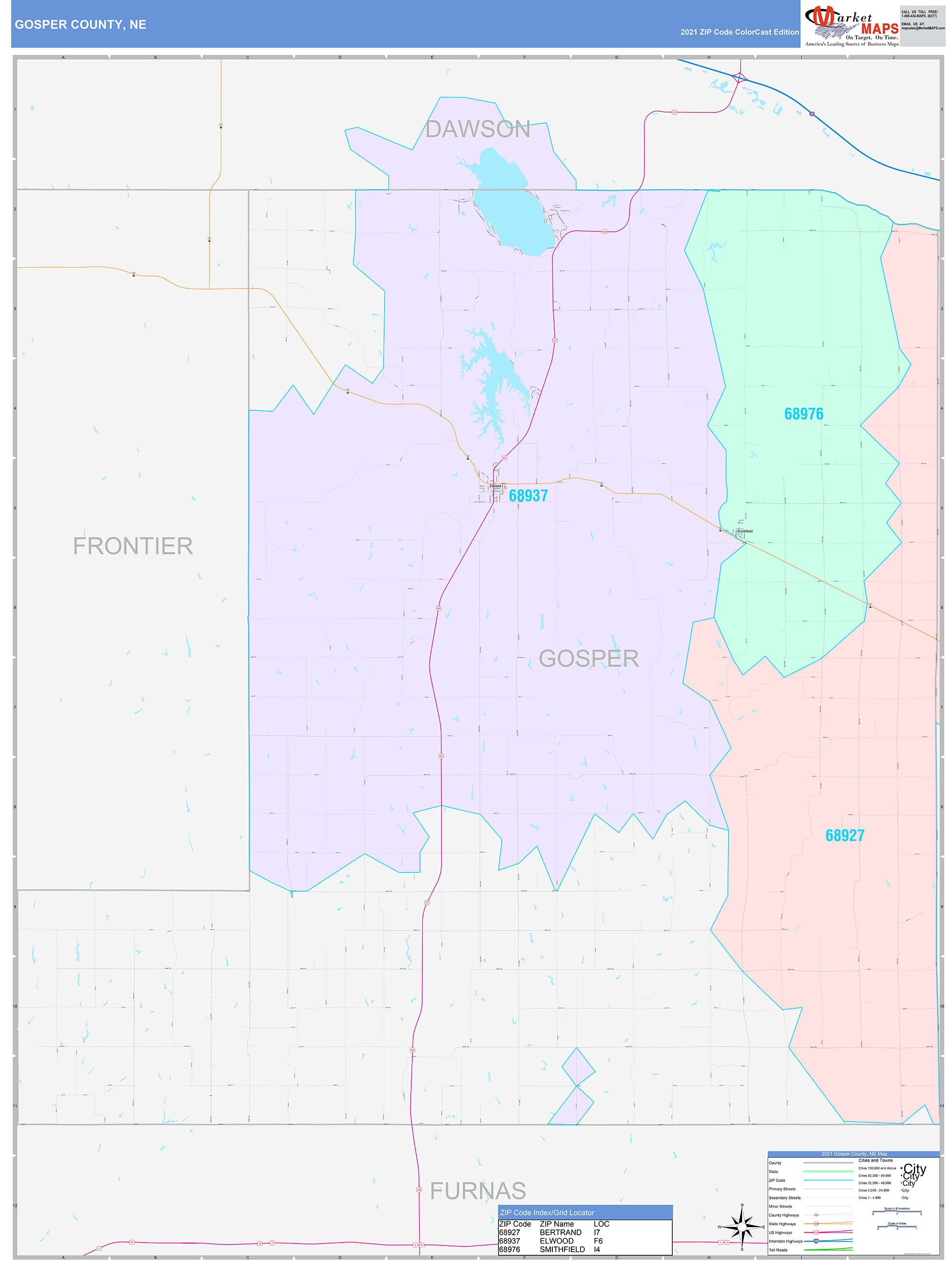 Gosper County, NE Wall Map Color Cast Style by MarketMAPS - MapSales.com