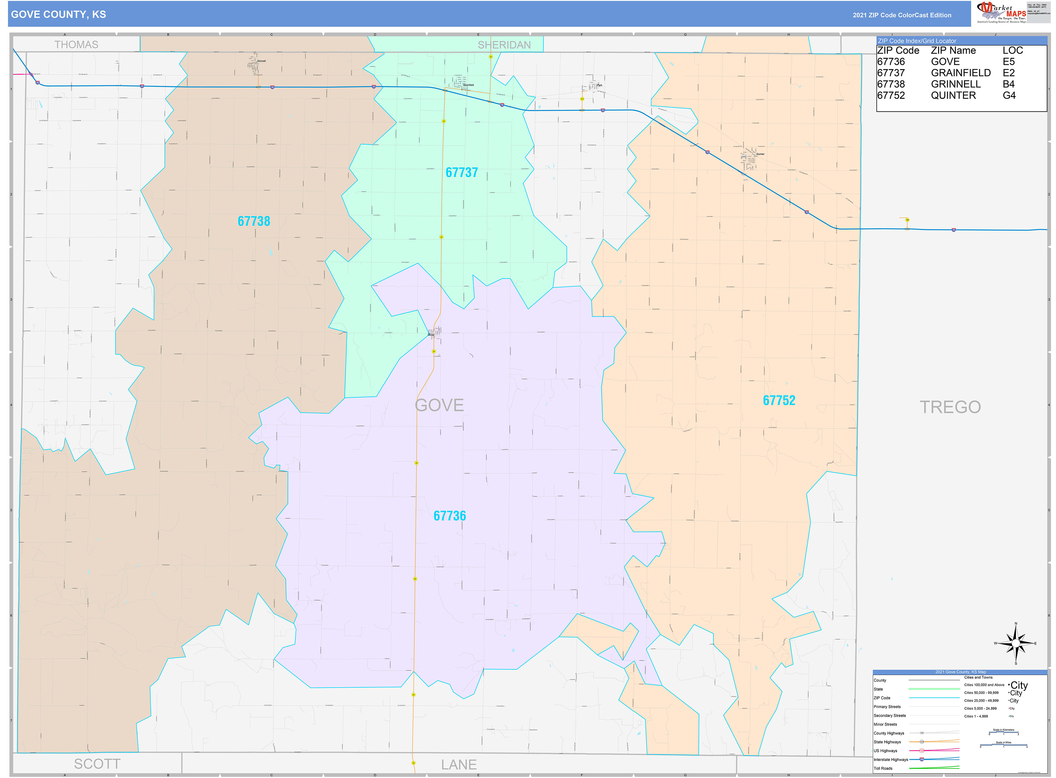 Gove County, KS Wall Map Color Cast Style by MarketMAPS - MapSales
