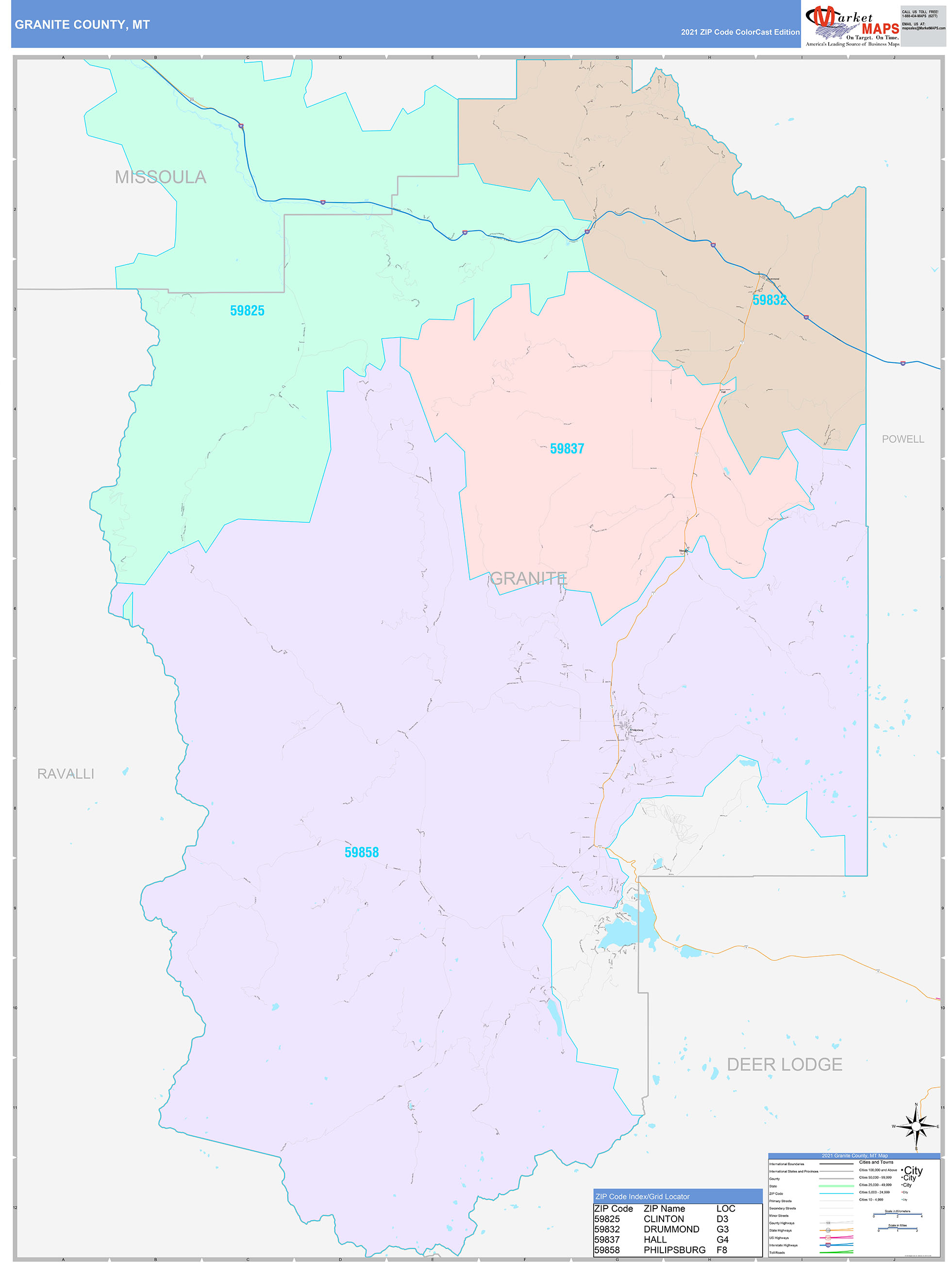 Granite County, MT Wall Map Color Cast Style by MarketMAPS - MapSales