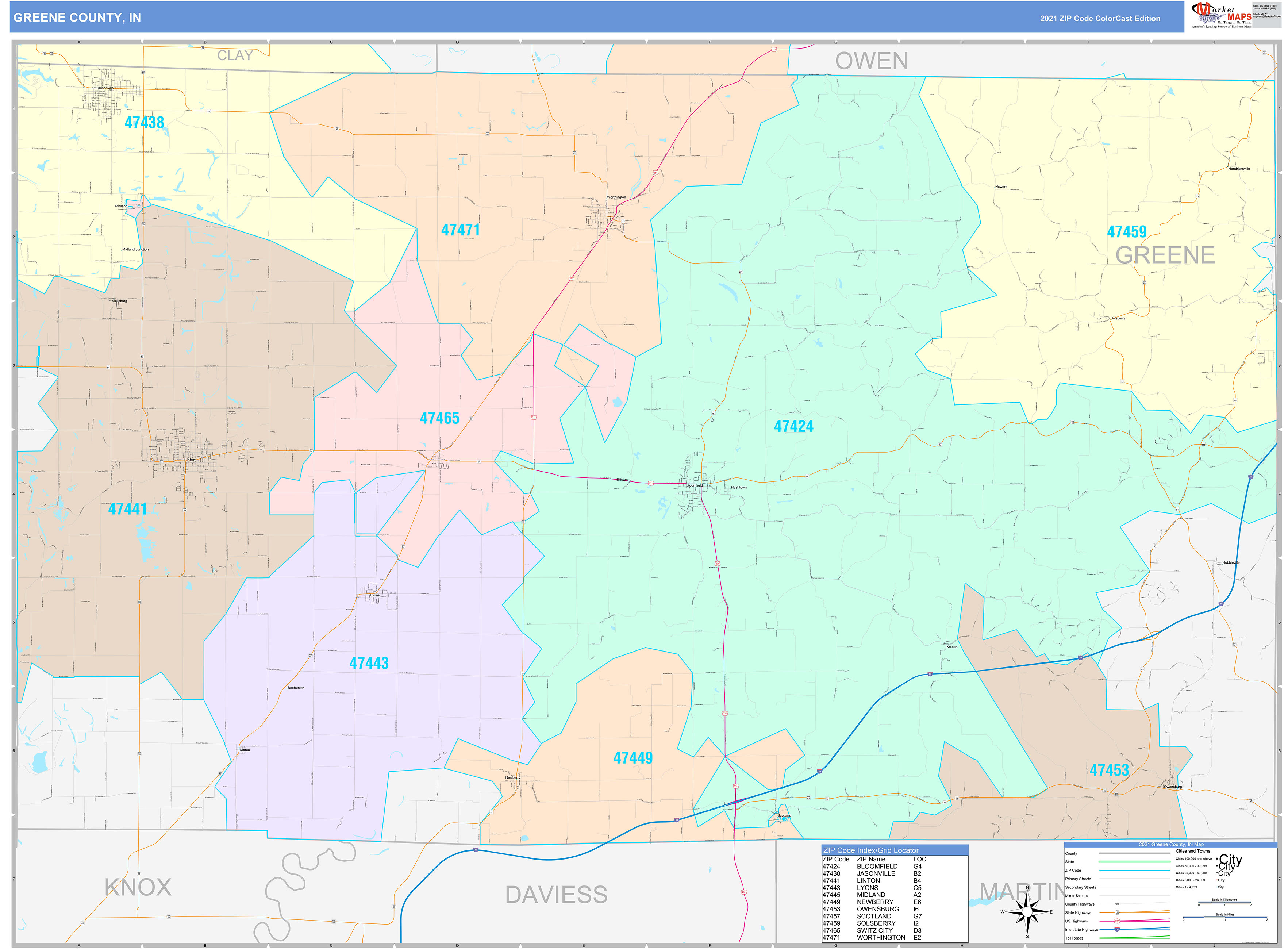 Greene County, IN Wall Map Color Cast Style by MarketMAPS - MapSales