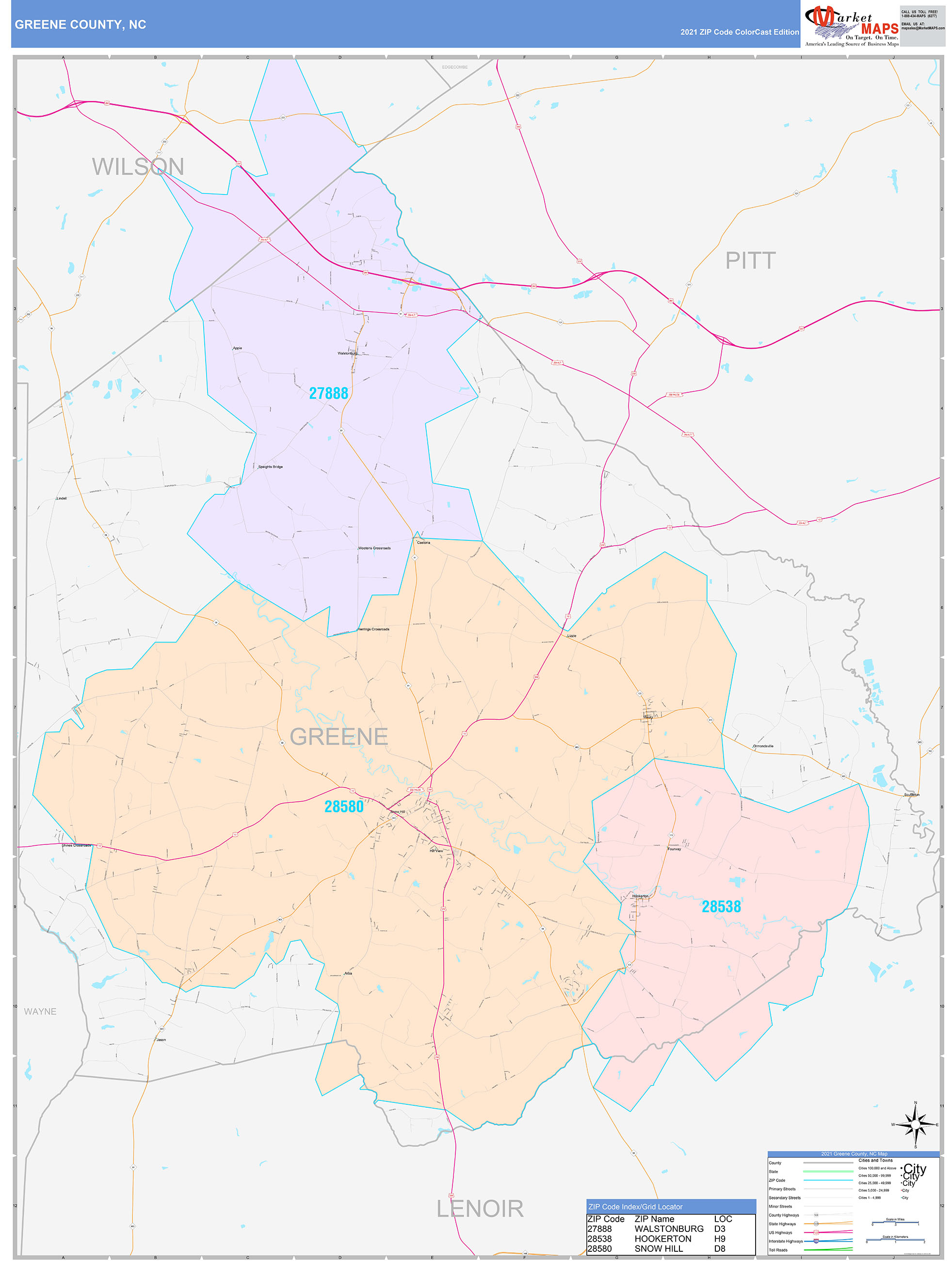 Greene County, NC Wall Map Color Cast Style by MarketMAPS - MapSales