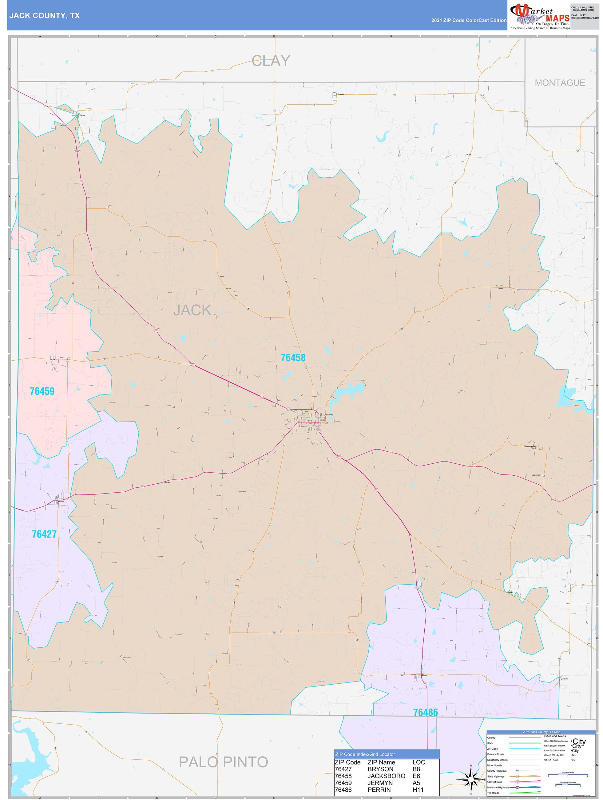 Jack County, TX Wall Map Color Cast Style by MarketMAPS - MapSales.com