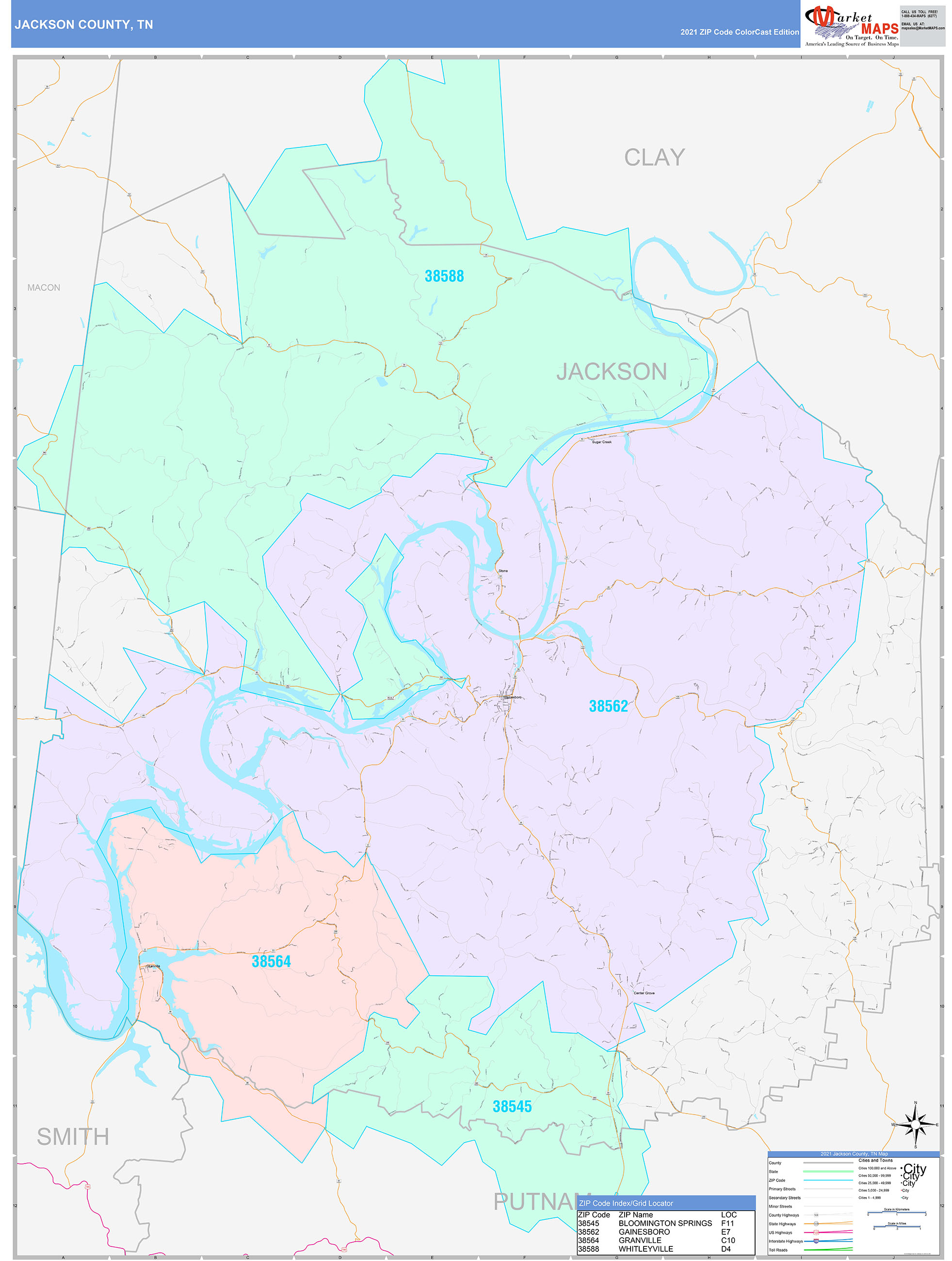 Jackson County, TN Wall Map Color Cast Style by MarketMAPS - MapSales