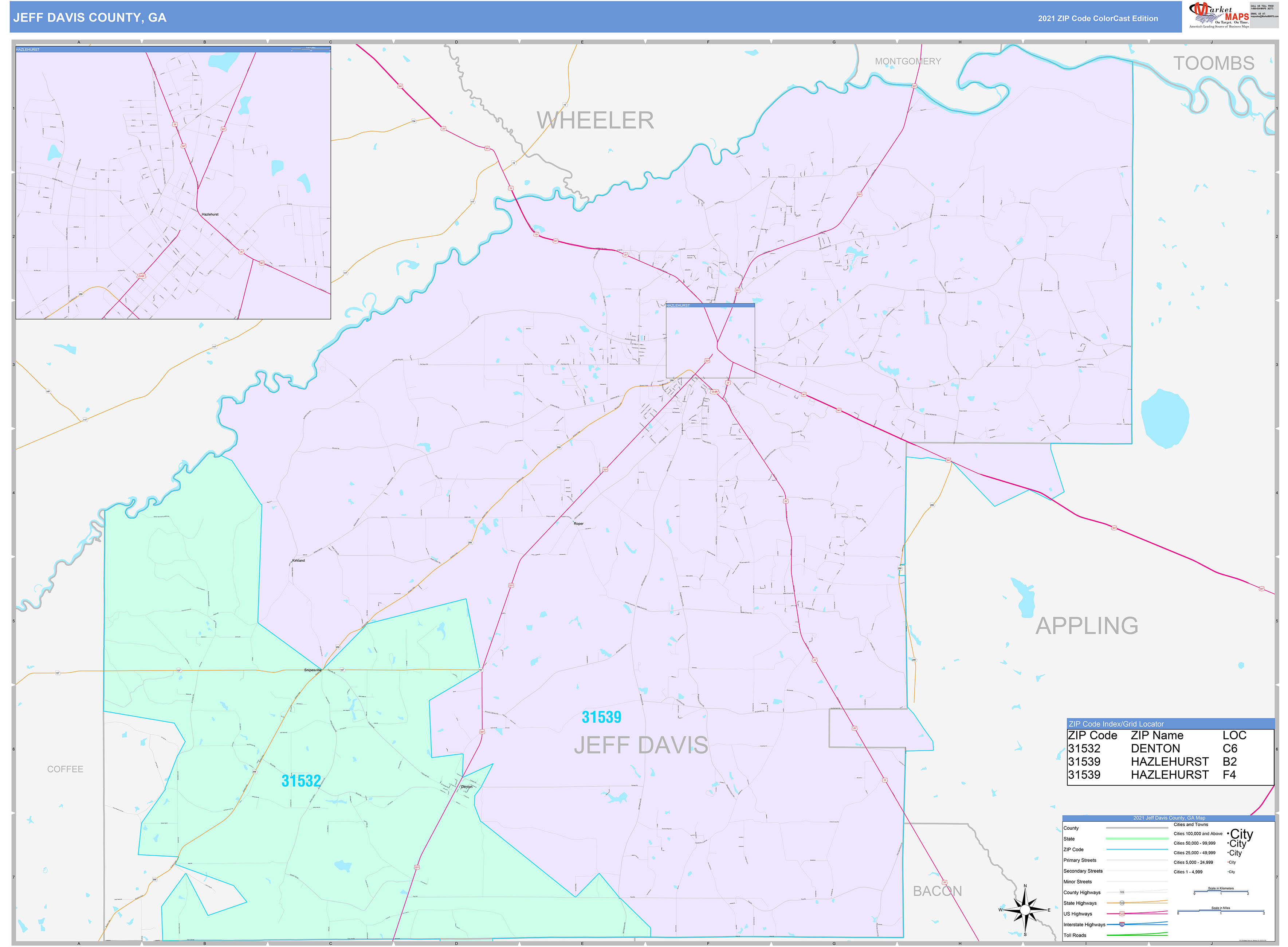 Jeff Davis County, GA Wall Map Color Cast Style by MarketMAPS - MapSales
