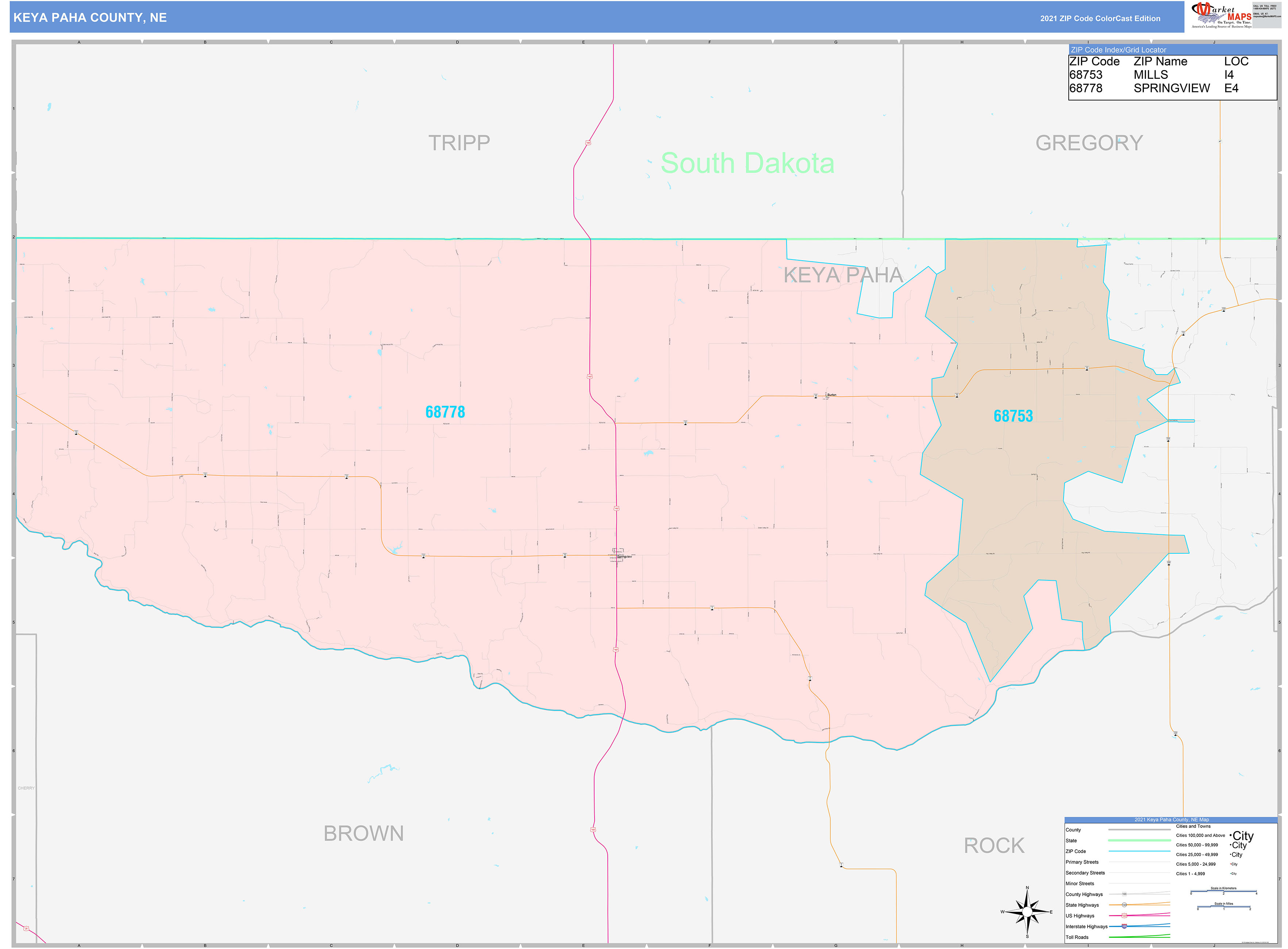 Keya Paha County, NE Wall Map Color Cast Style by MarketMAPS
