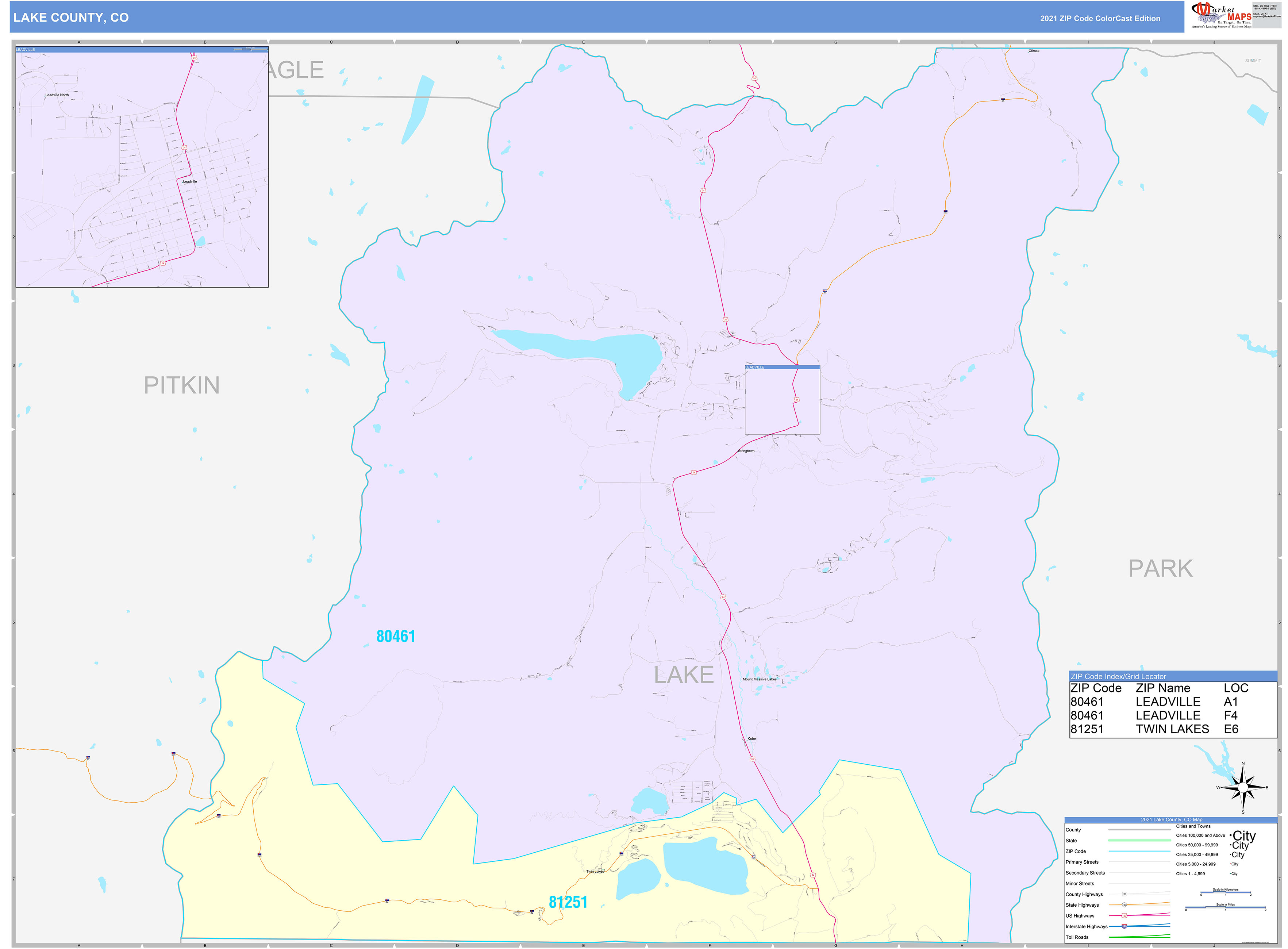 Lake County, CO Wall Map Color Cast Style by MarketMAPS - MapSales