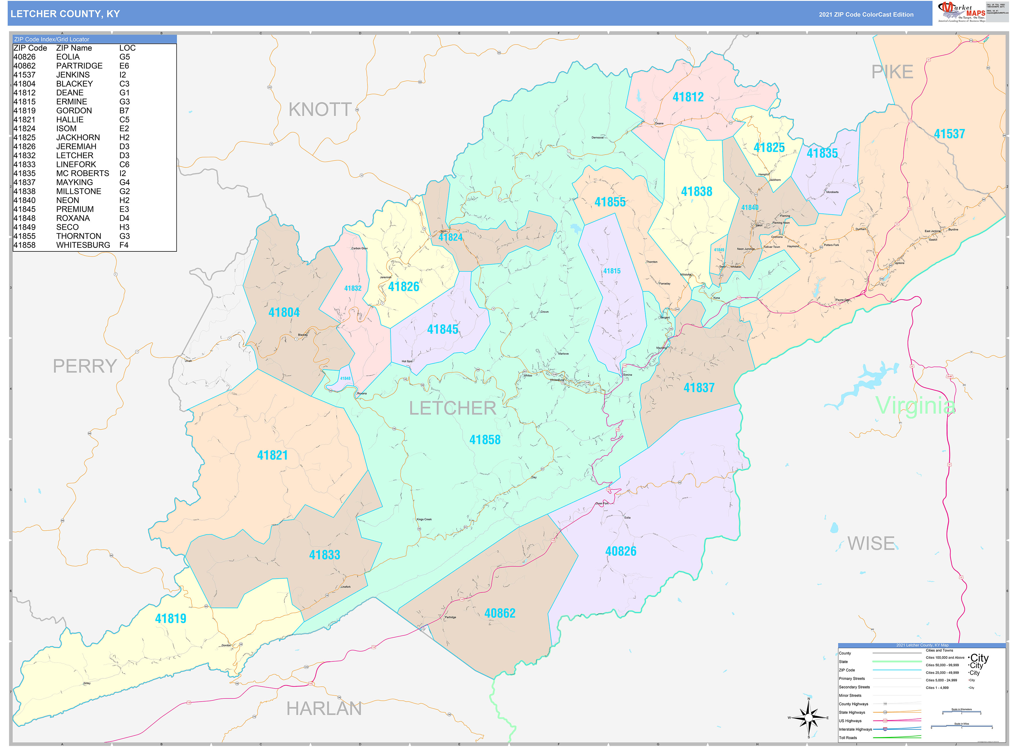 Letcher County Ky Wall Map Color Cast Style By Marketmaps Mapsales