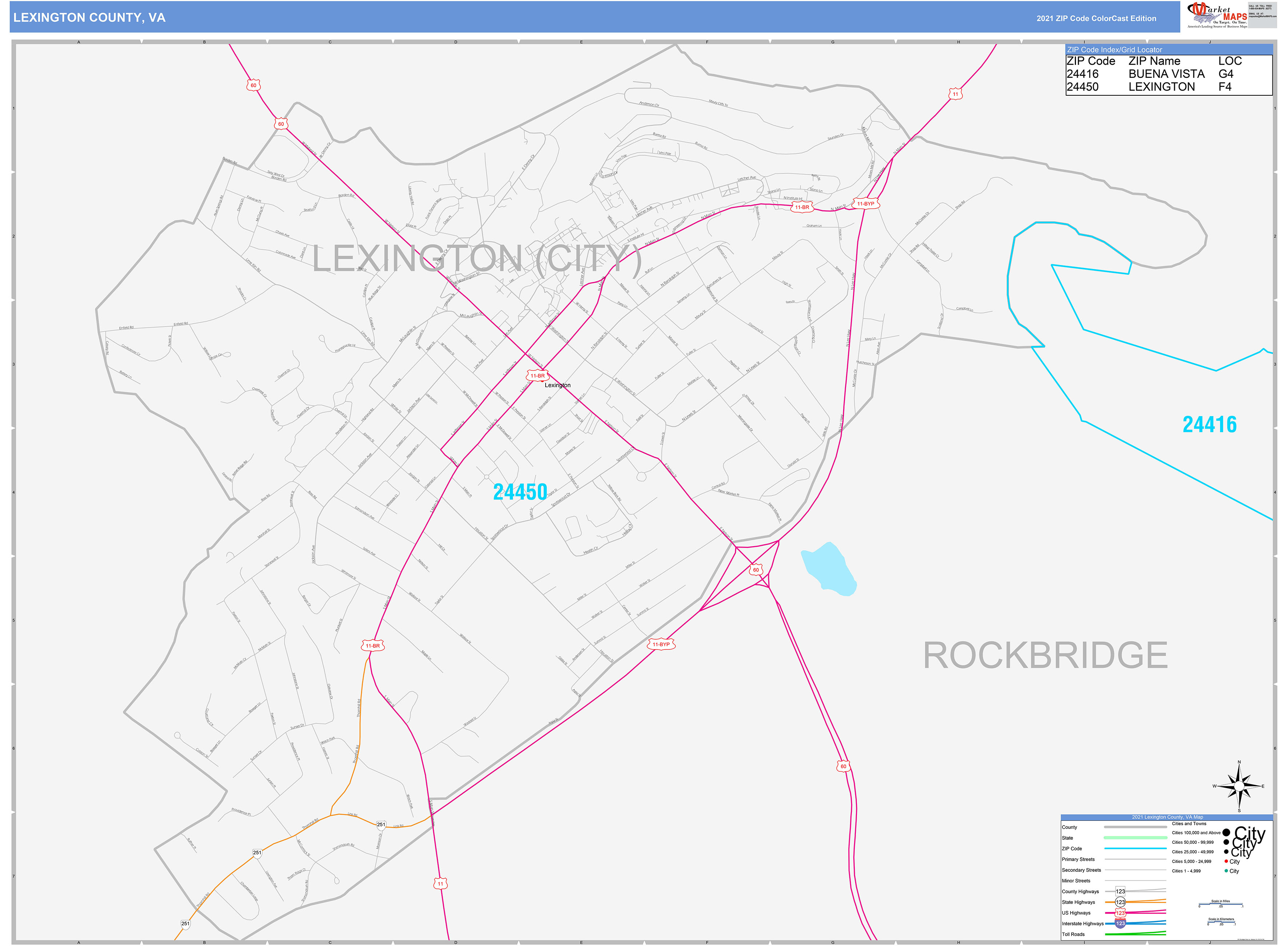 Lexington County, VA Wall Map Color Cast Style by MarketMAPS - MapSales