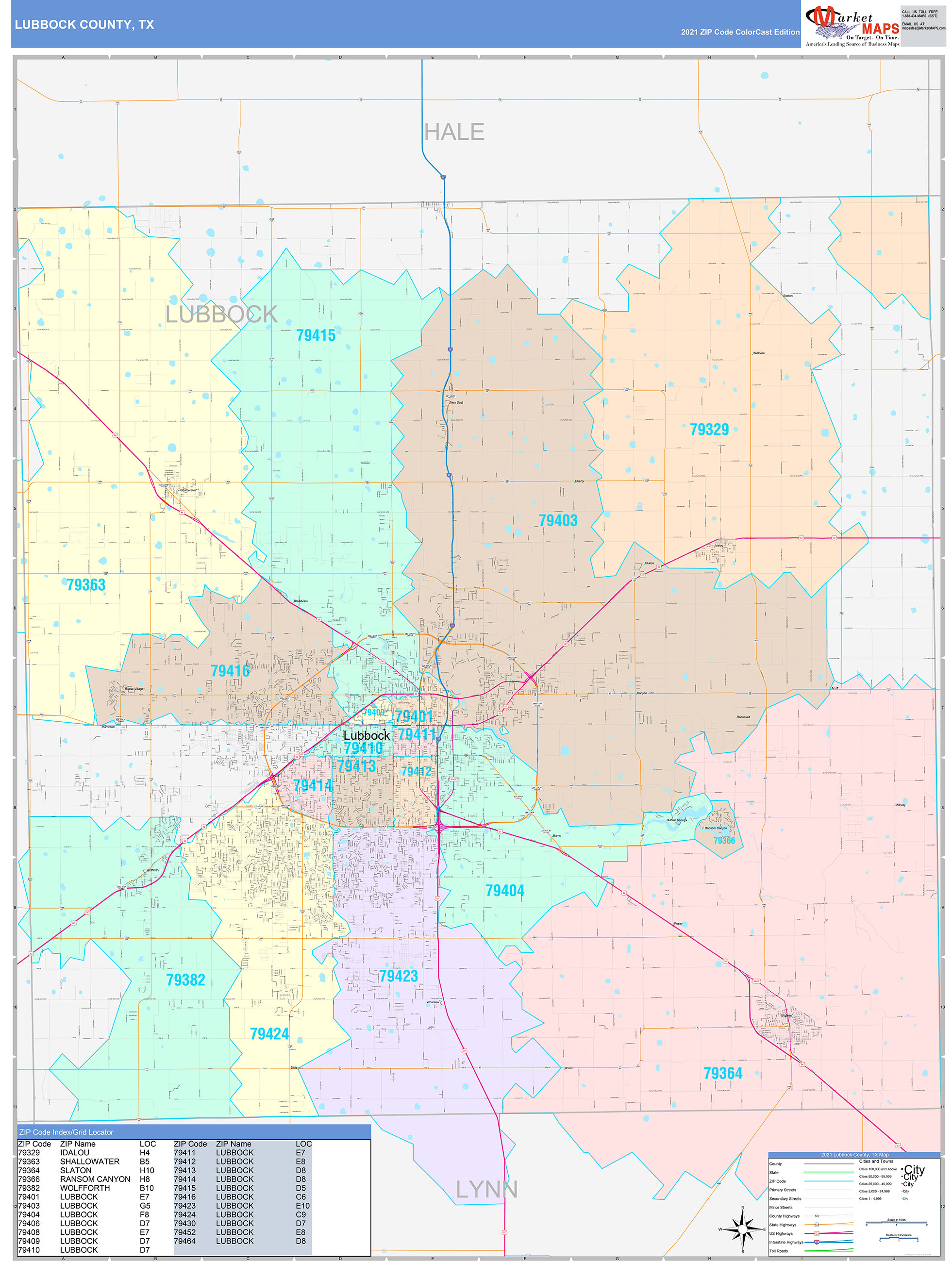 Lubbock County, TX Wall Map Color Cast Style by MarketMAPS - MapSales