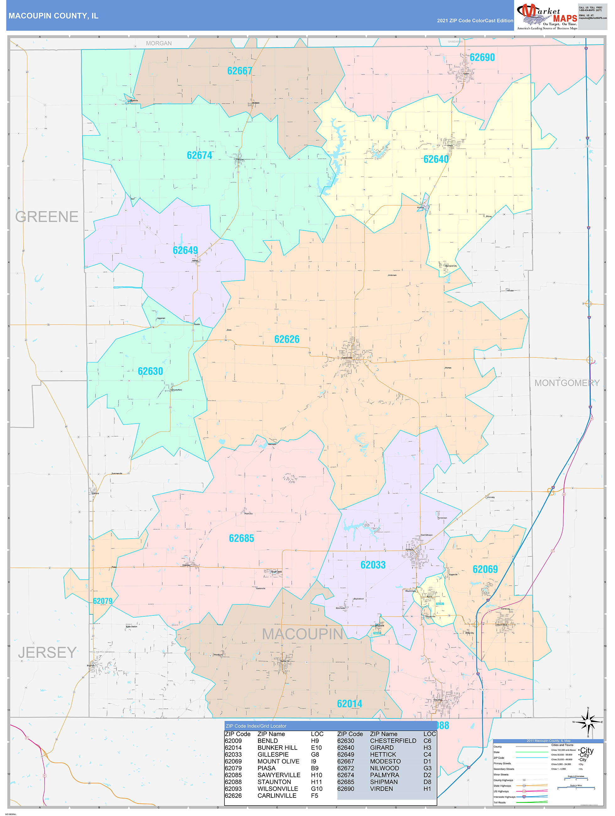 Macoupin County Il Wall Map Color Cast Style By Marketmaps