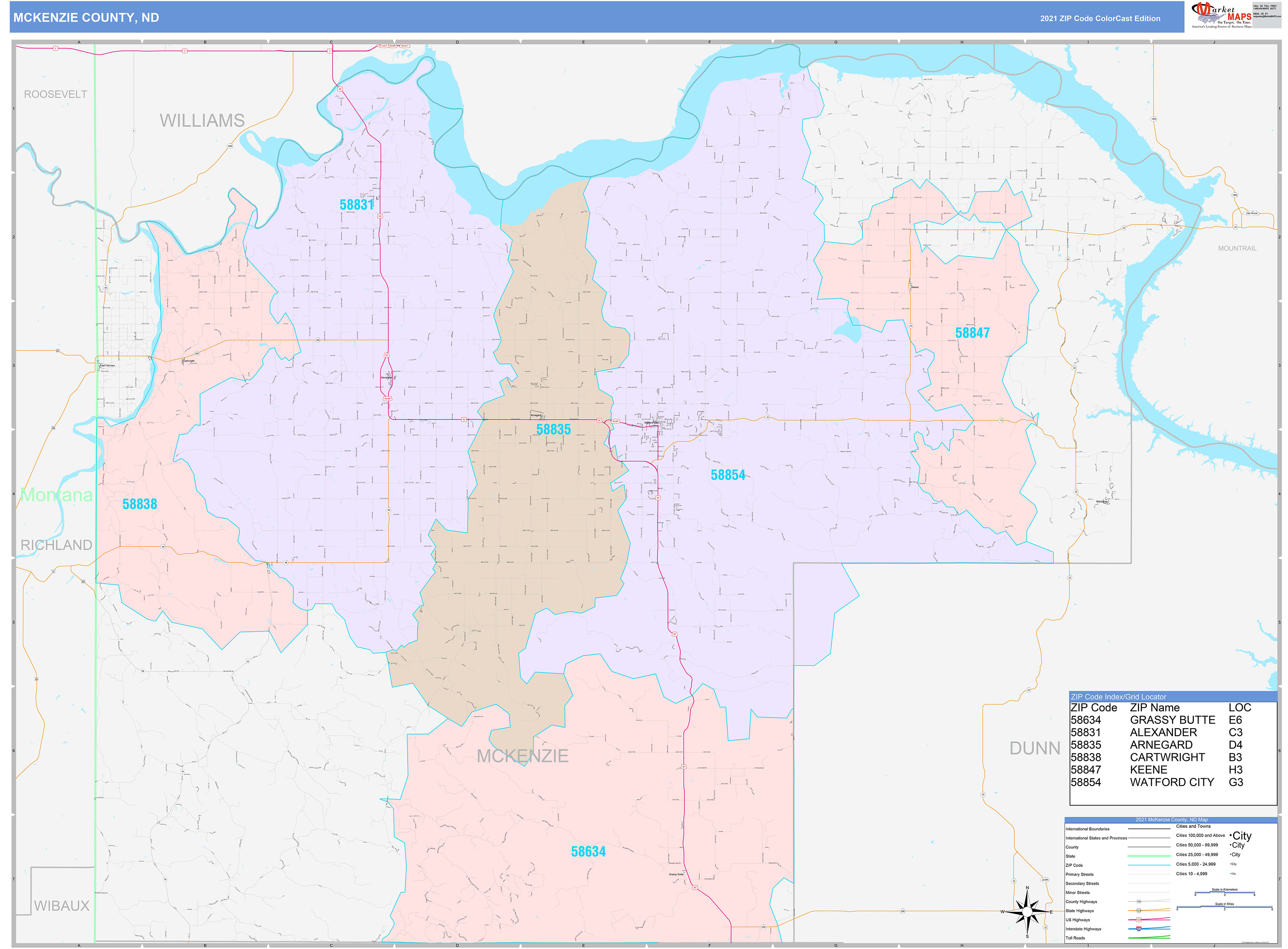 McKenzie County, ND Wall Map Color Cast Style by MarketMAPS - MapSales.com