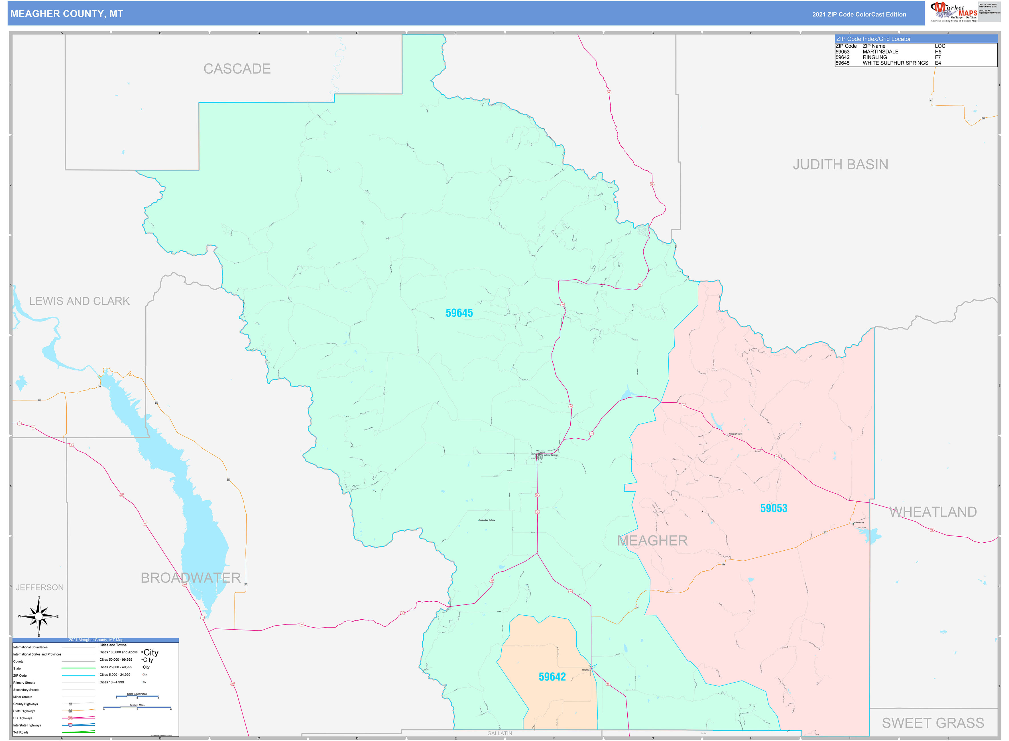 Meagher County, MT Wall Map Color Cast Style by MarketMAPS - MapSales.com