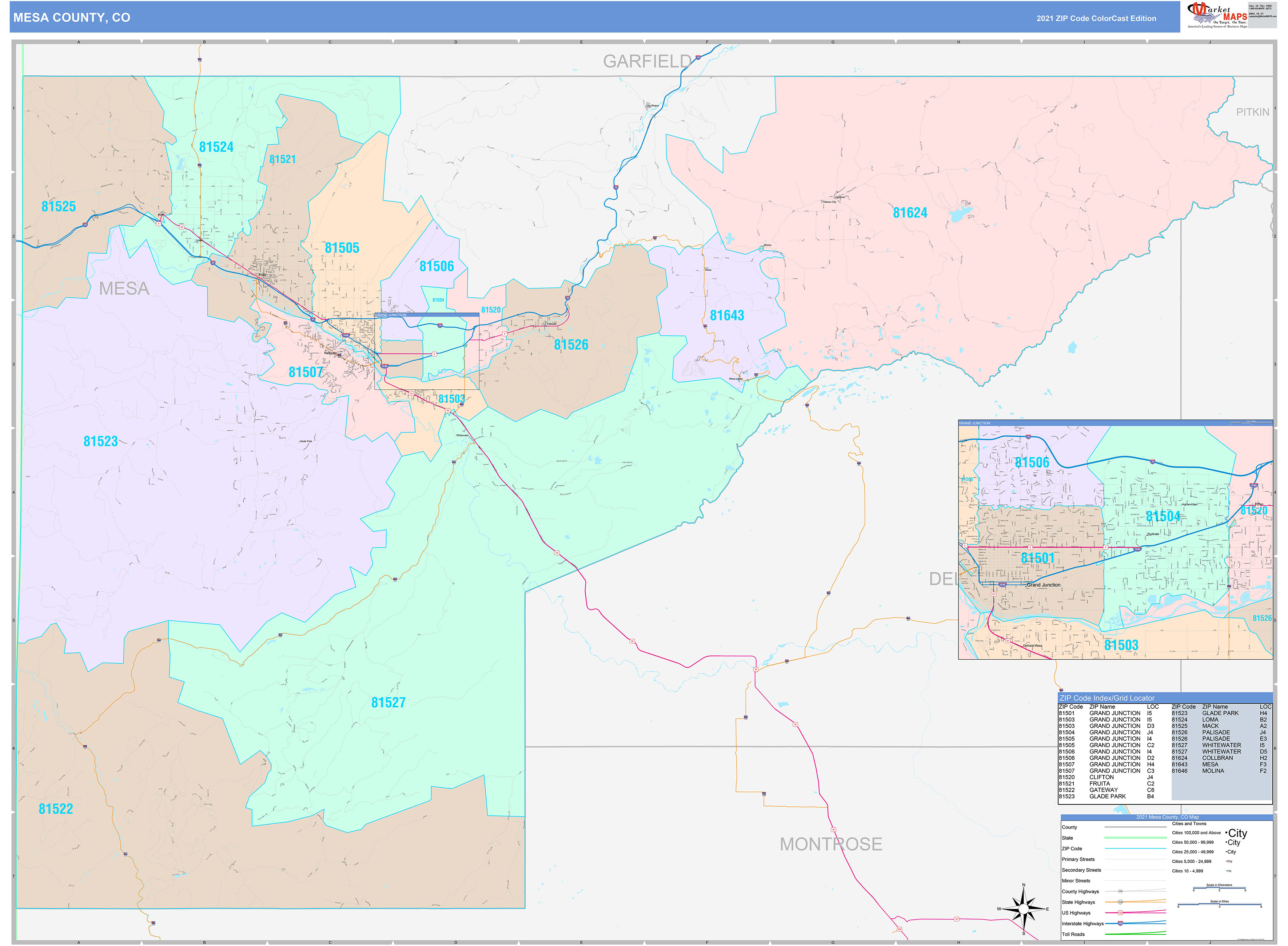 Mesa County, CO Wall Map Color Cast Style by MarketMAPS - MapSales