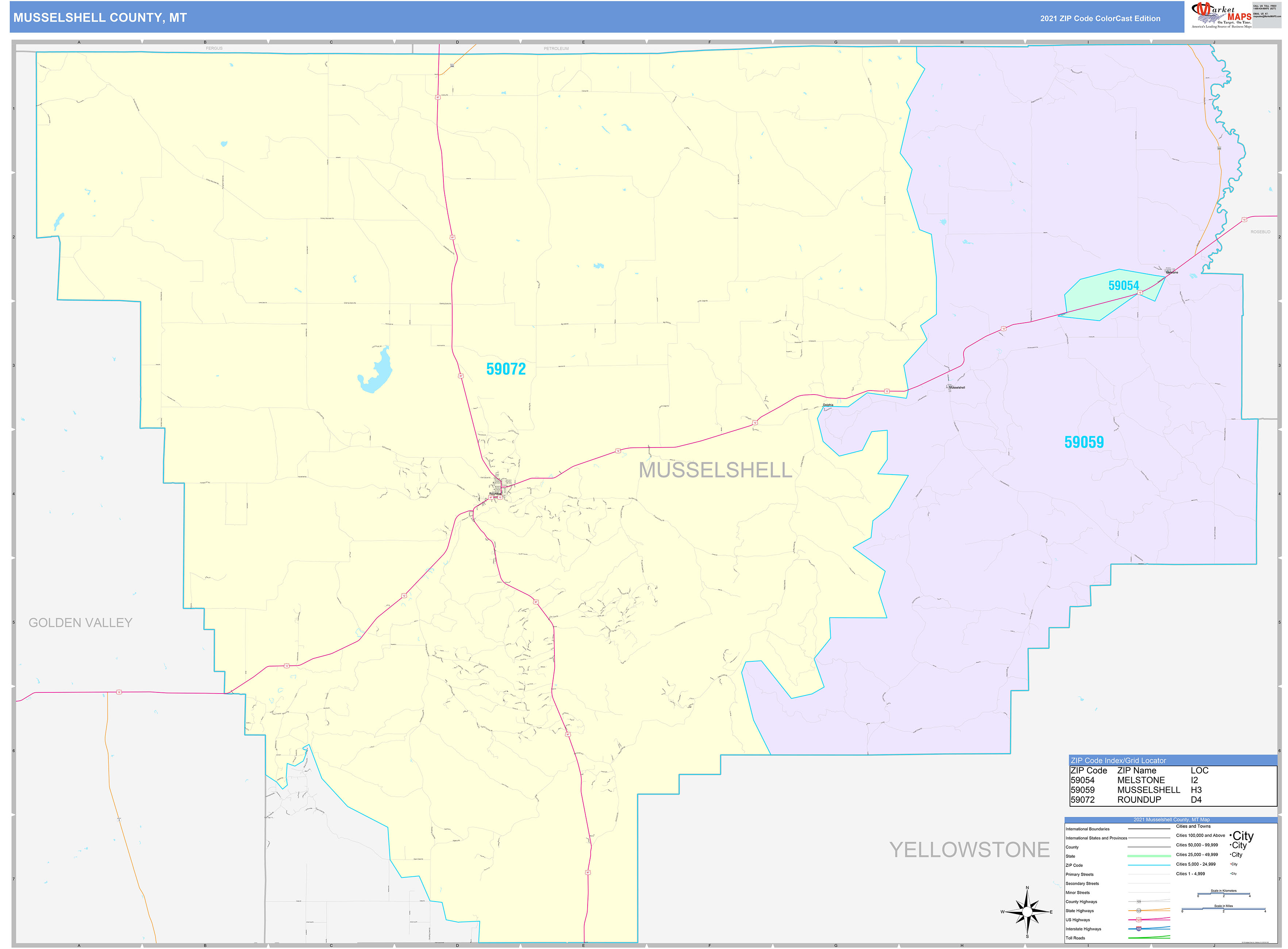 Musselshell County, MT Wall Map Color Cast Style by MarketMAPS ...