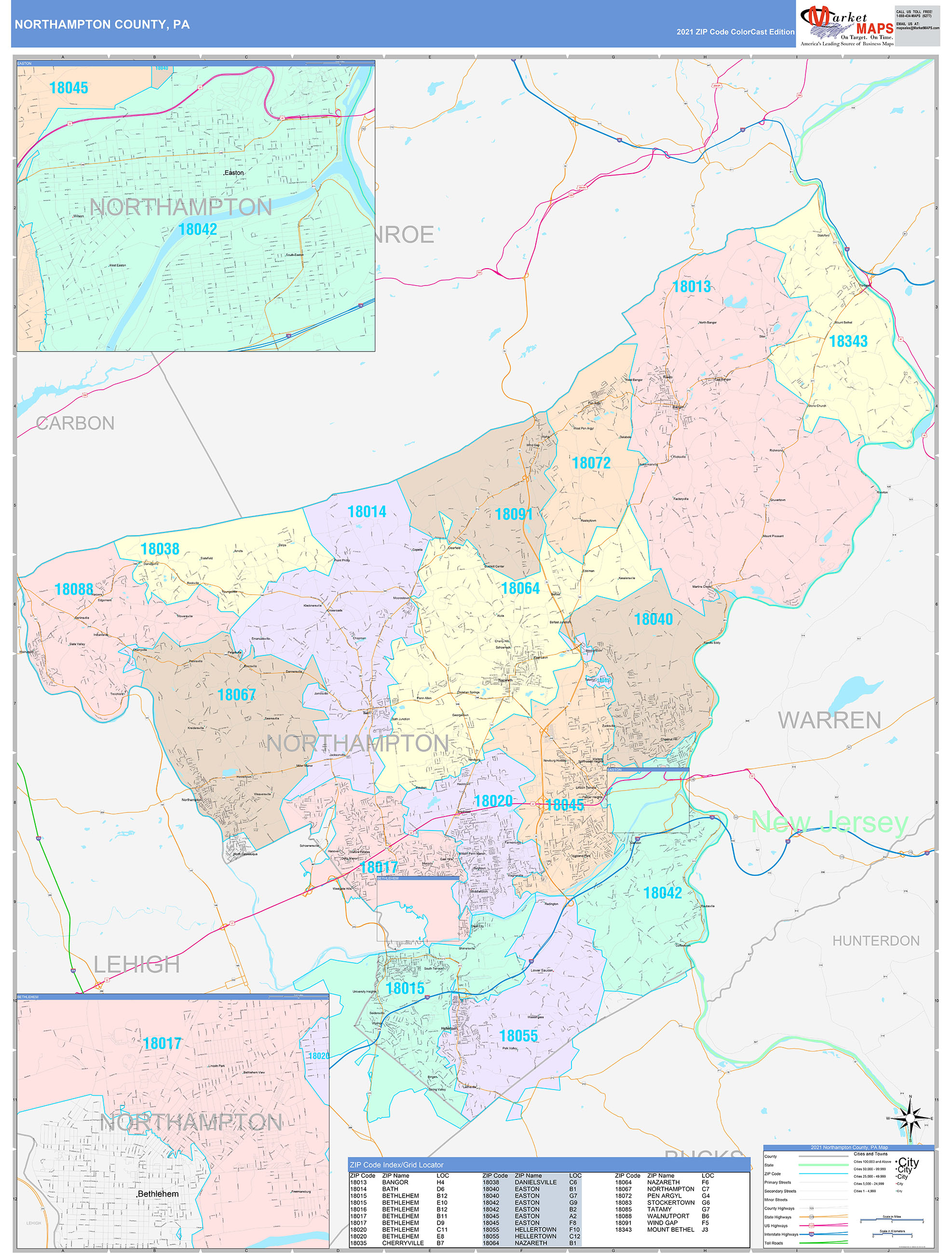 Northampton County, PA Wall Map Color Cast Style by MarketMAPS ...