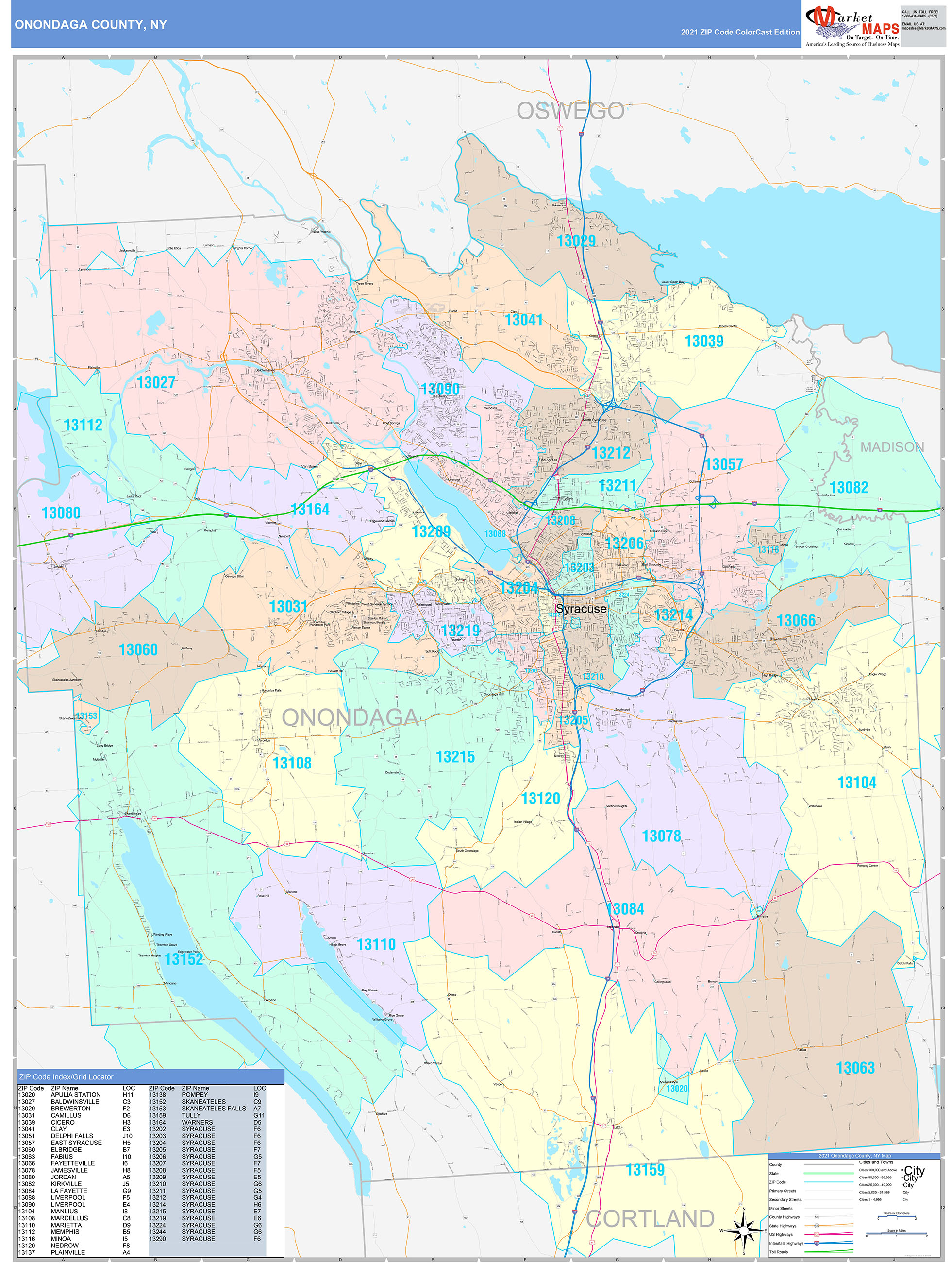 Onondaga County, NY Wall Map Color Cast Style by MarketMAPS - MapSales.com Onondaga County, NY Wall Map Color Cast Style by MarketMAPS - MapSales.com