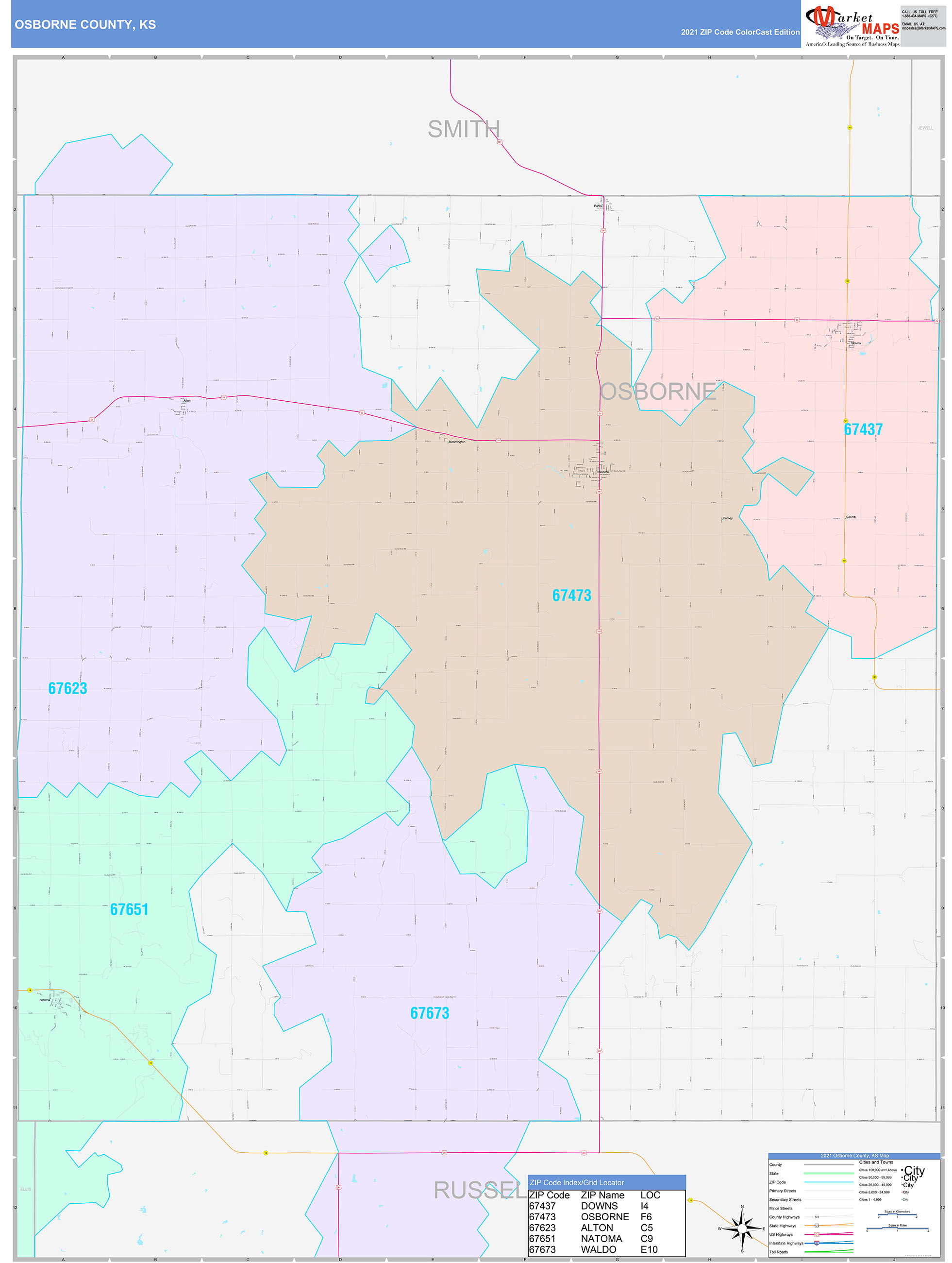 Osborne County, KS Wall Map Color Cast Style by MarketMAPS - MapSales