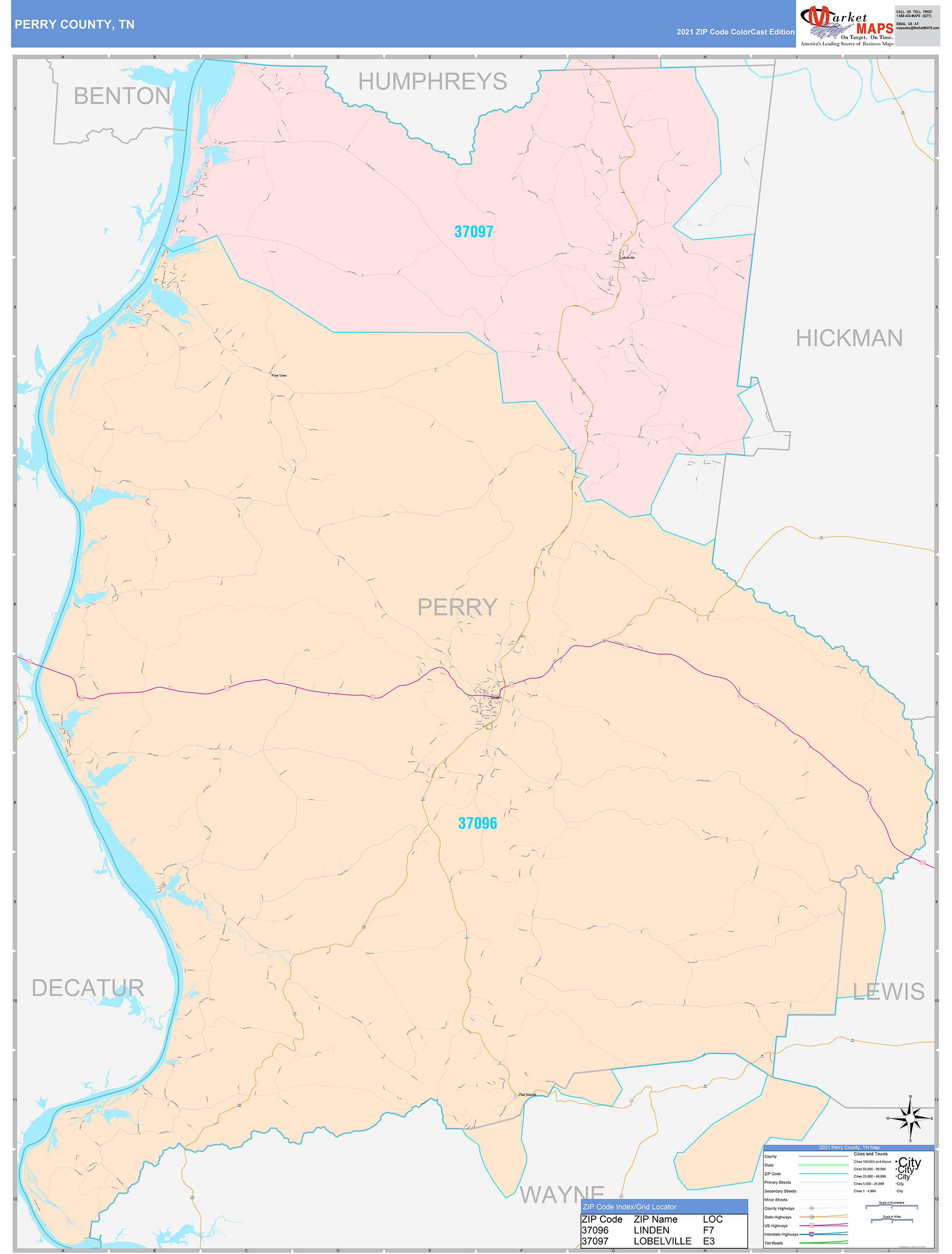 Perry County, TN Wall Map Color Cast Style by MarketMAPS - MapSales